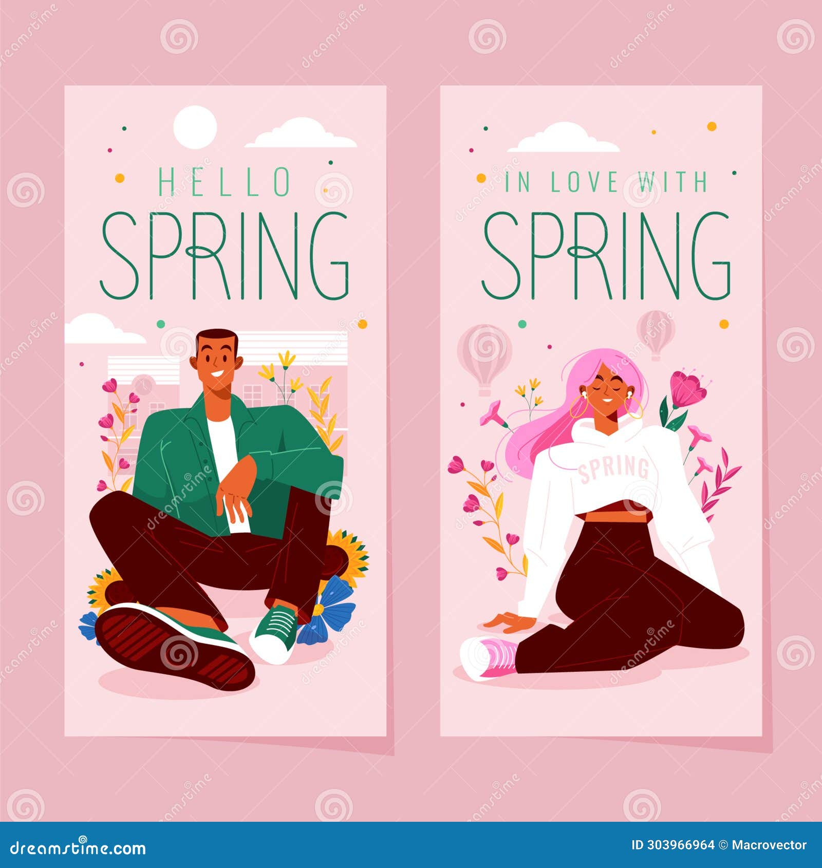 Hand Drawn Floral Spring Banner Set Stock Illustration - Illustration ...