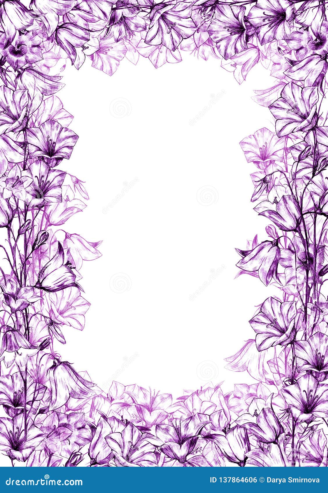 Hand Drawn Floral Vertical Rectangular Frame with Graphic Bluebell ...