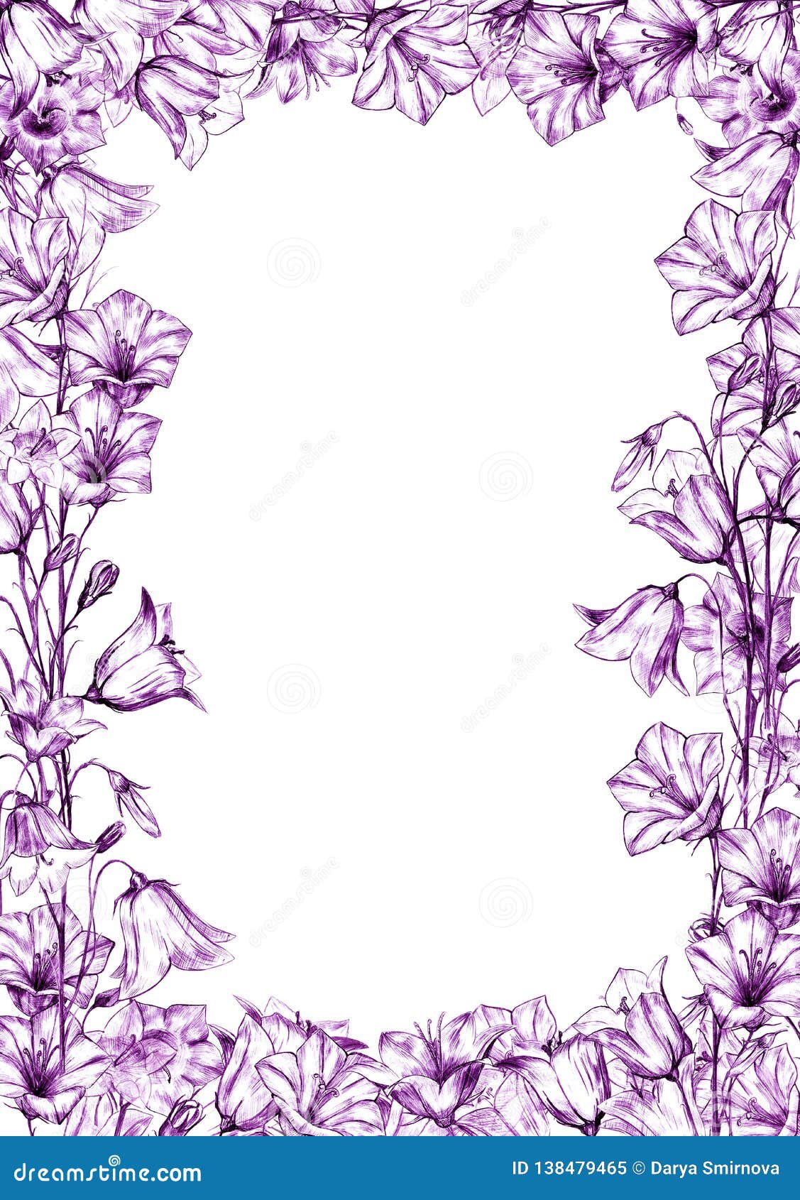 Hand Drawn Floral Vertical Rectangular Frame with Lilac and Violet ...