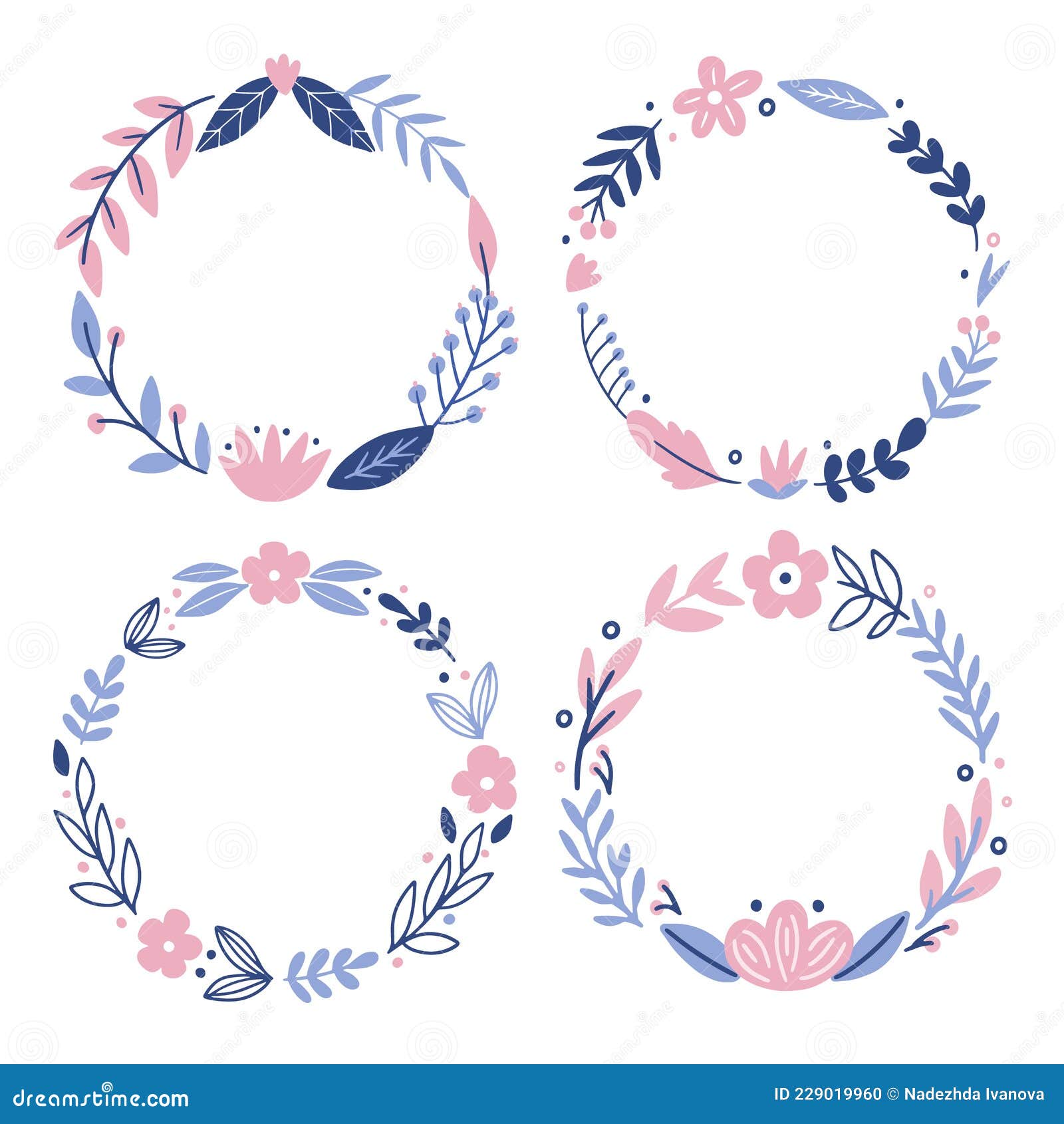 Hand Drawn Floral Wreath Set Vector Illustration. Stock Vector ...