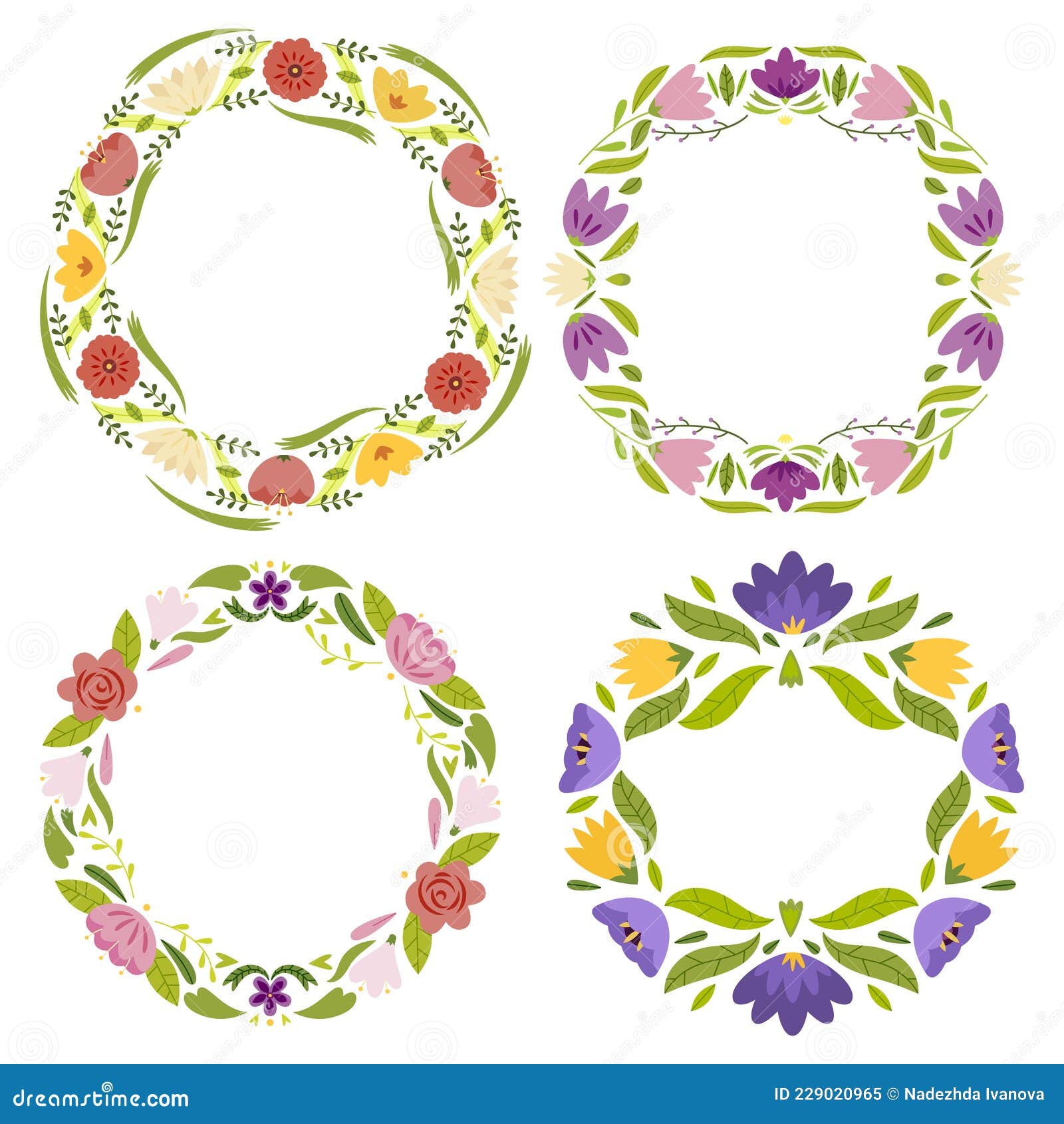 Hand Drawn Floral Wreath Set Vector Illustration. Stock Vector ...