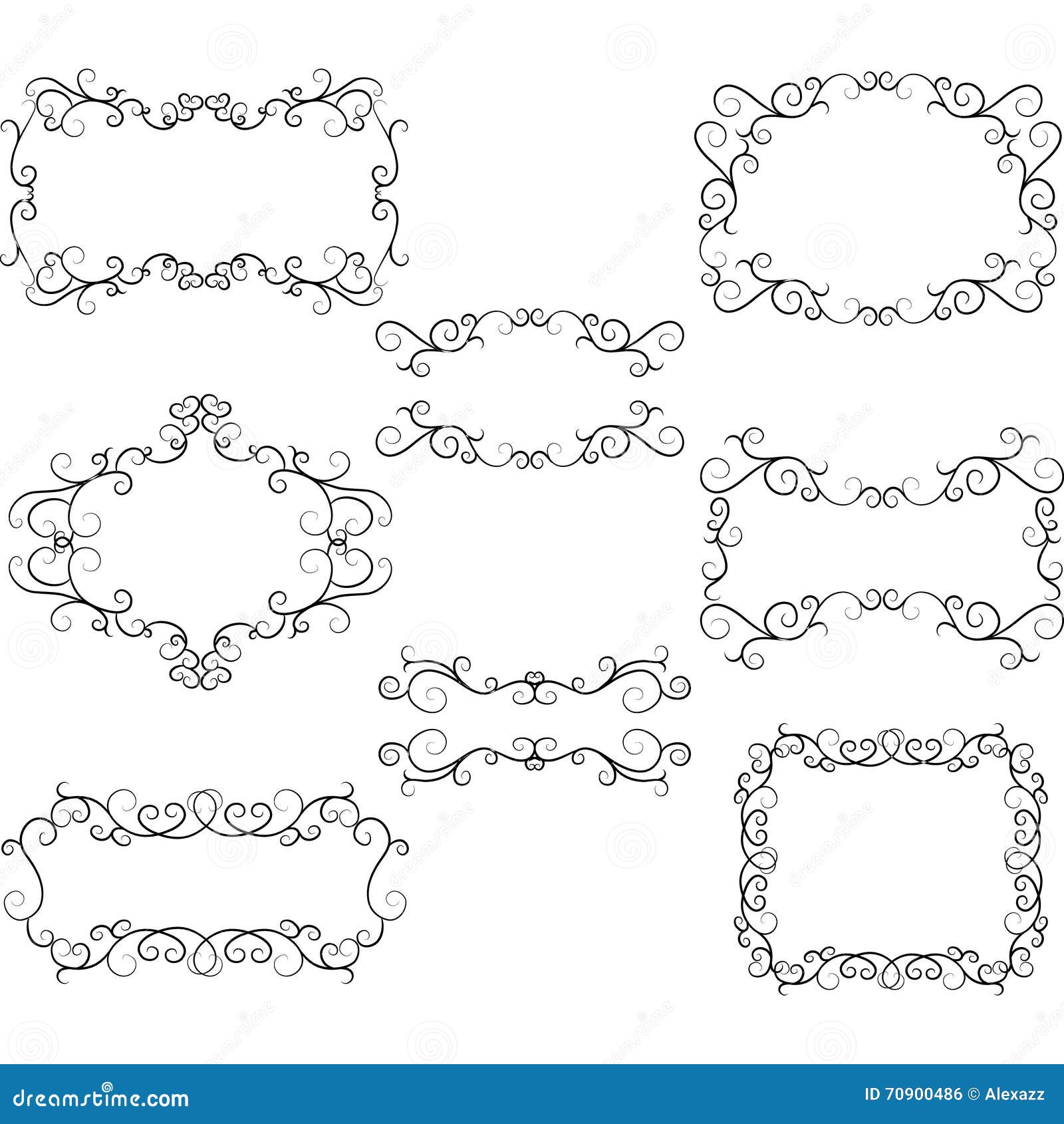 Hand-Drawn Flourish Swirl Border Frame. Swirls Design Elements Stock ...
