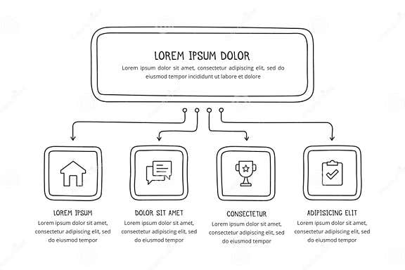 Hand Drawn Flow Chart stock vector. Illustration of four - 340334602