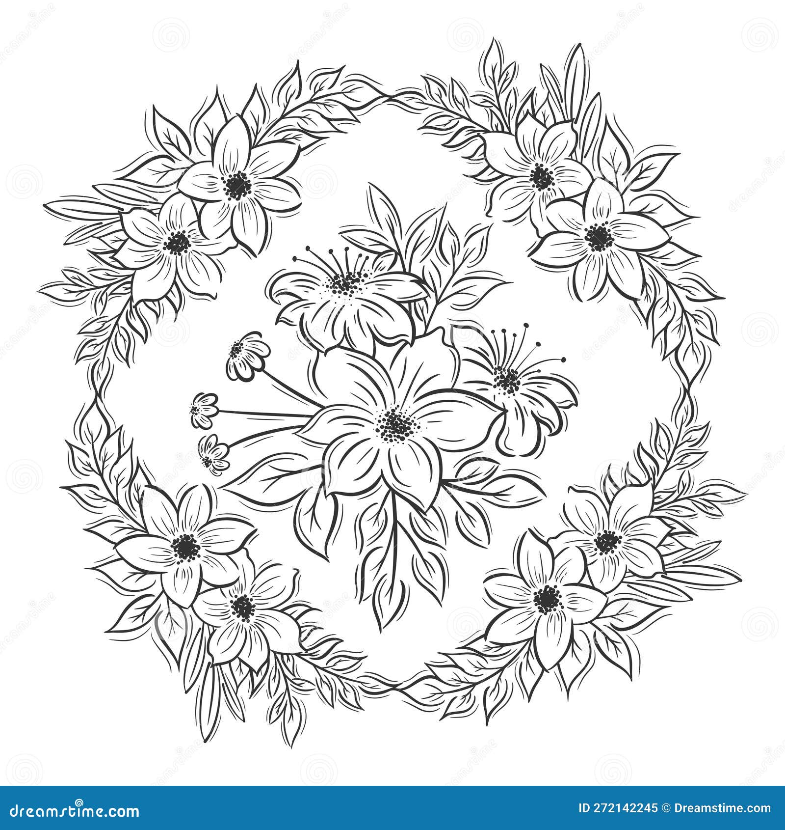 Hand Drawn Flower Bouquets Circle Collection Stock Vector ...