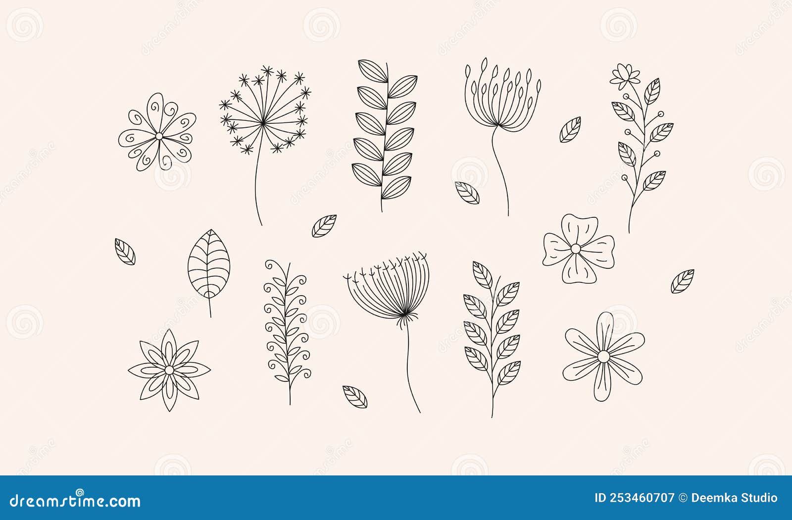 Hand Drawn Flower And Branches Doodle Vector Stock Illustration