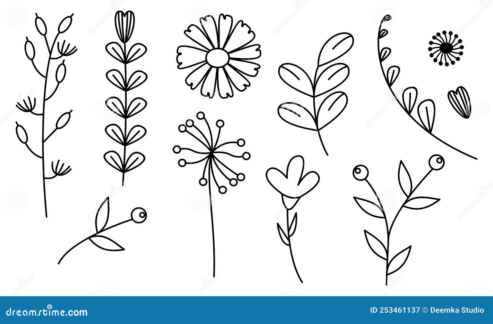 Hand Drawn Flower and Branches Doodle Vector Stock Illustration ...