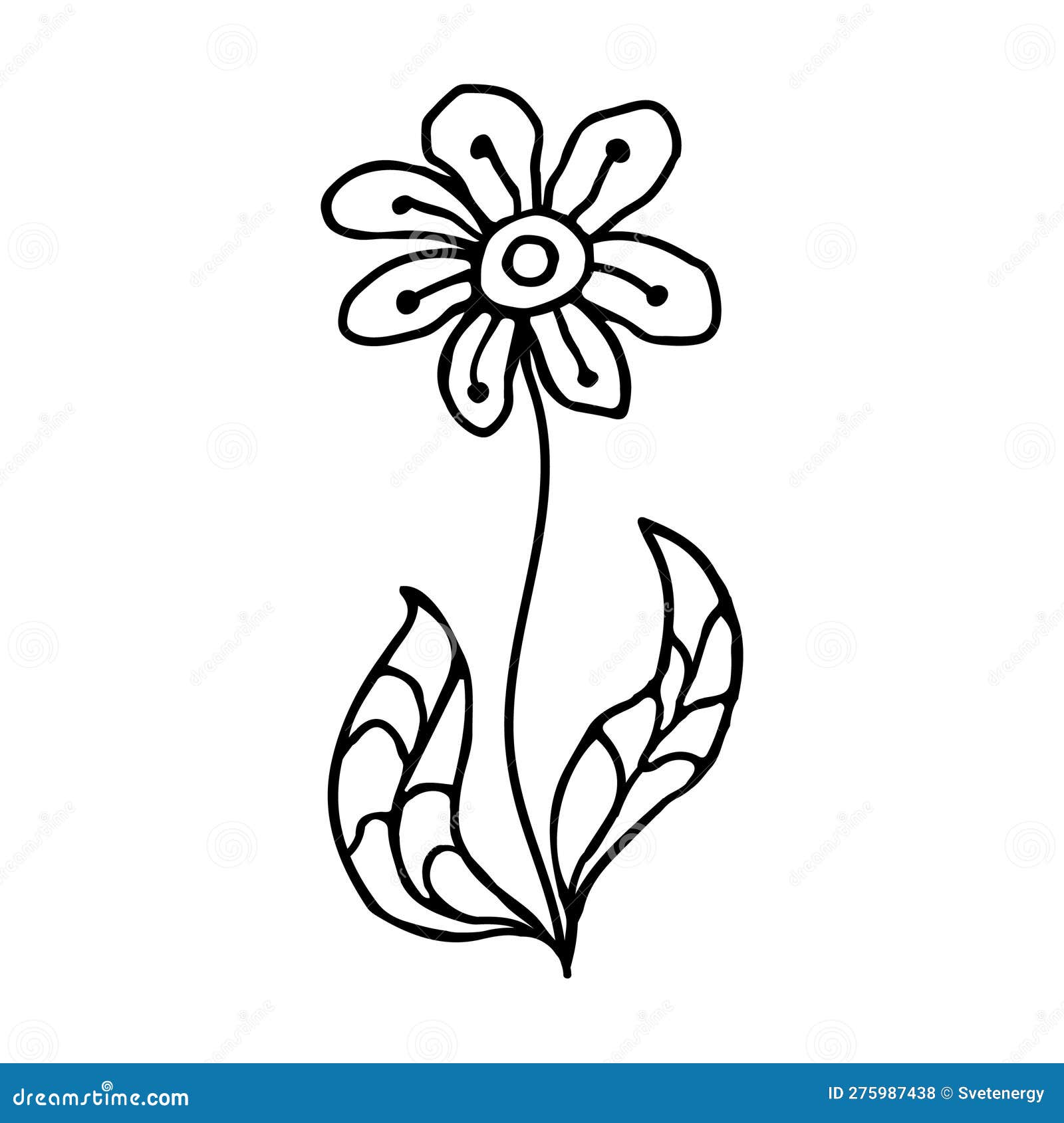 Hand Drawn Flower And Branches Doodle Vector Illustration Stock Vector