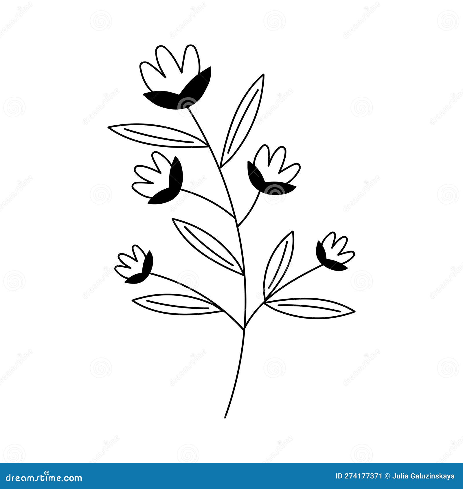 Hand Drawn Flower in Line Art Doodle Style. Stock Vector - Illustration ...