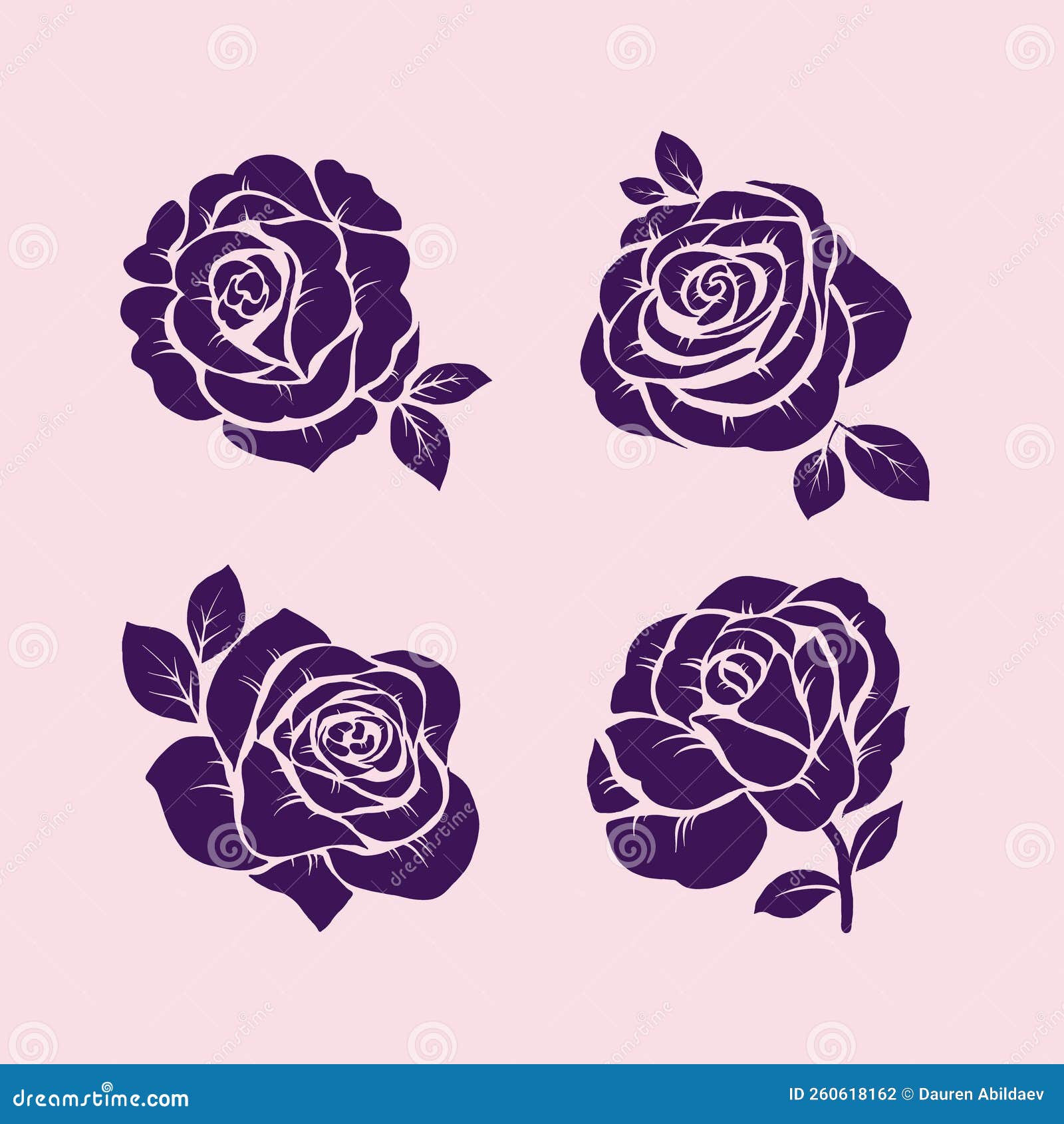 Hand Drawn Flower Stencil Element Set Vector Illustration. Stock Vector ...