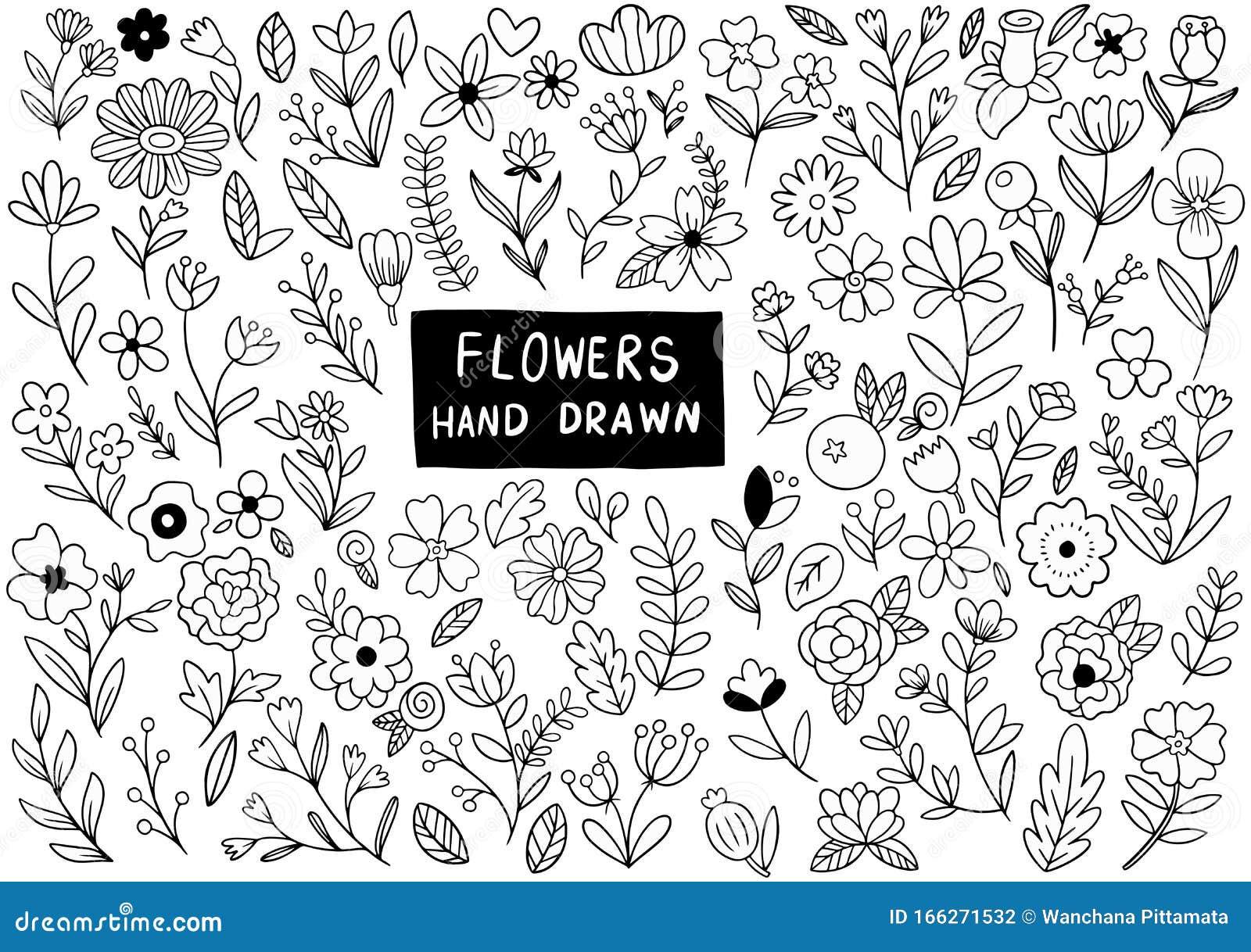 0035 Hand Drawn Flowers Doodle Ornaments Background Pattern Vector ...