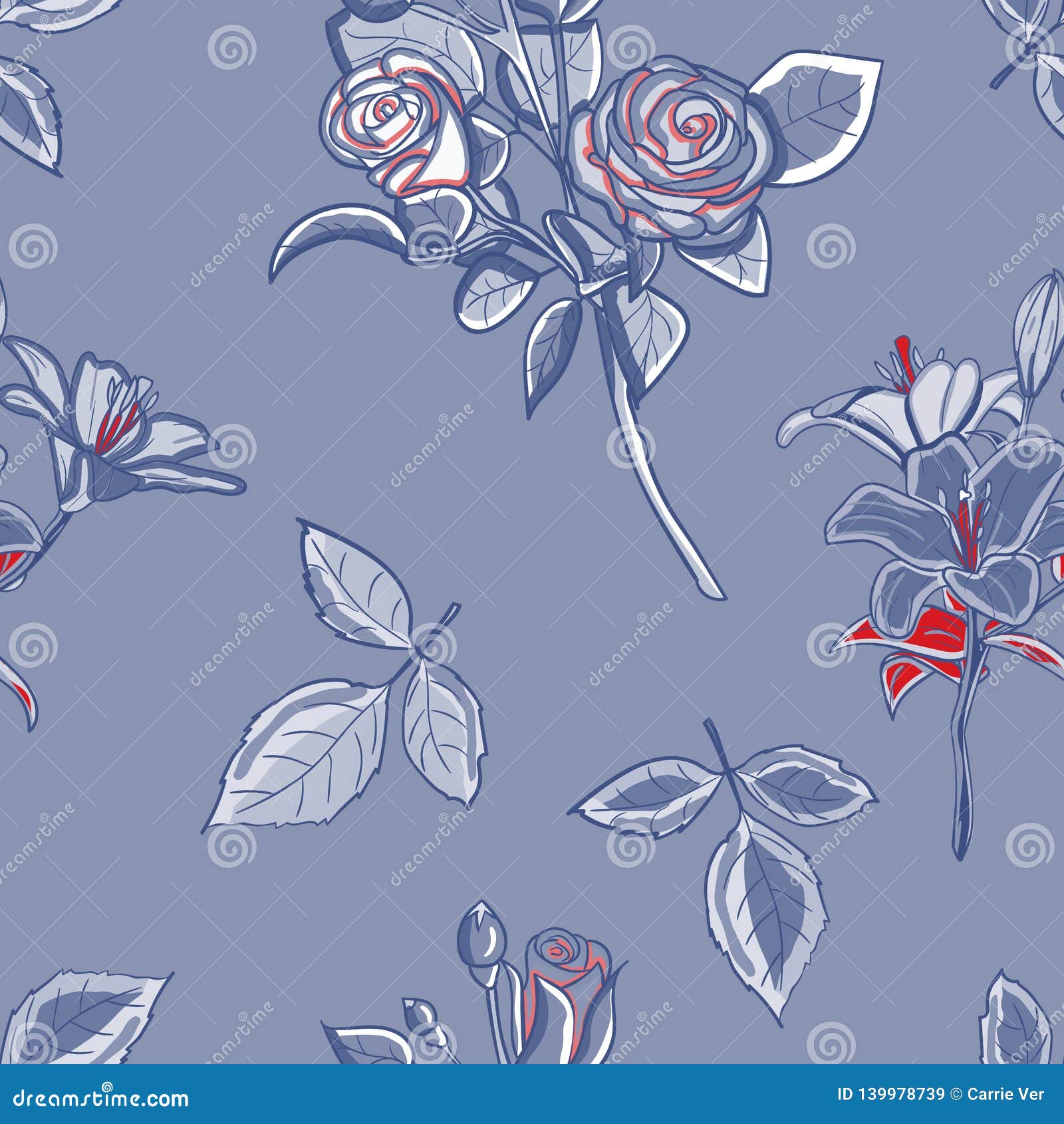 Hand drawn flowers pattern stock vector. Illustration of drawing ...