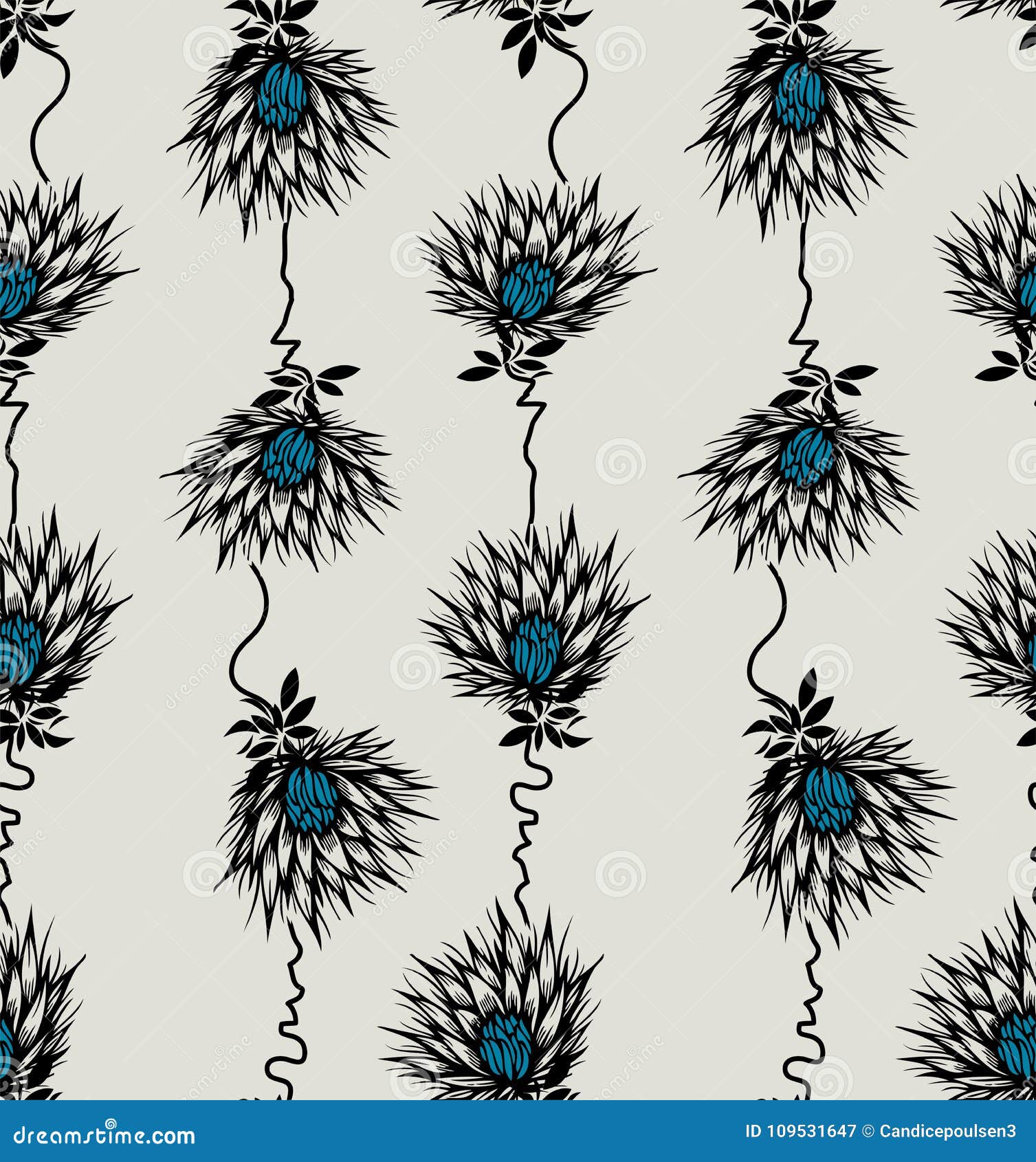 Hand Drawn Flowers Repeat Pattern Stock Vector - Illustration of ...