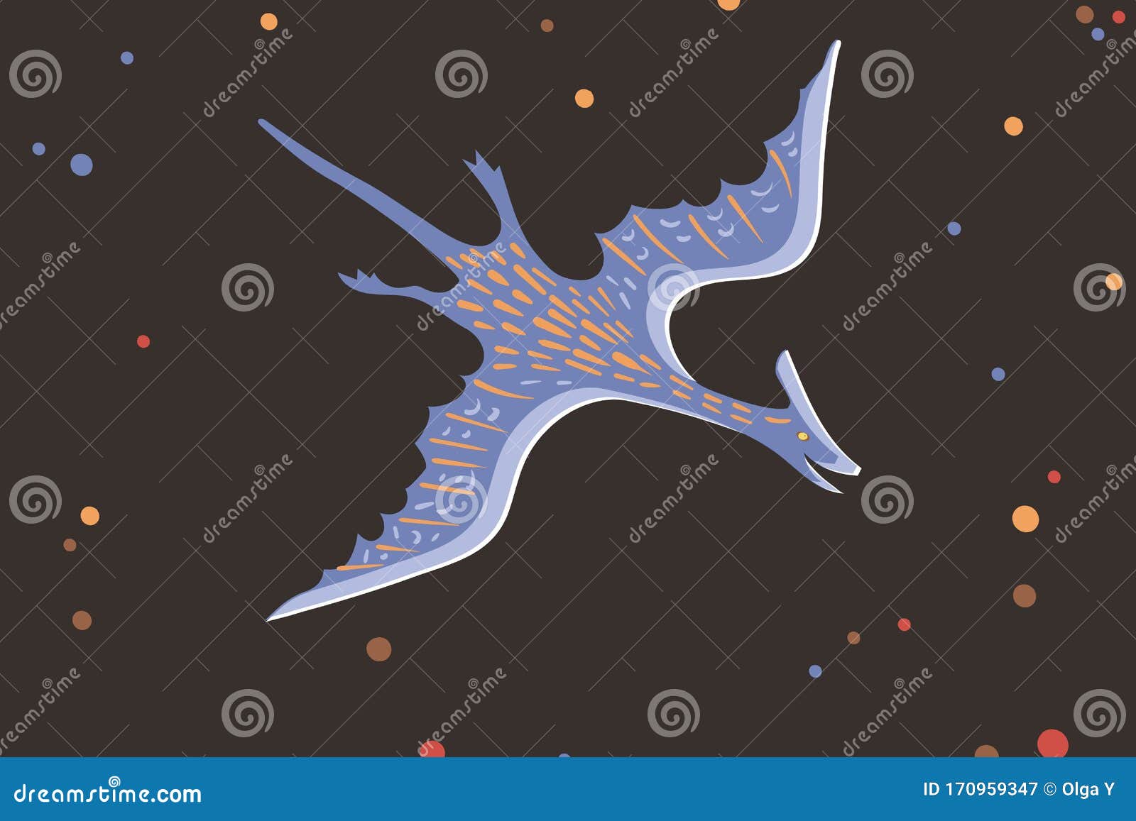 Hand-drawn Flying Pterodactyl. Flat Style with Shadows Stock Vector ...