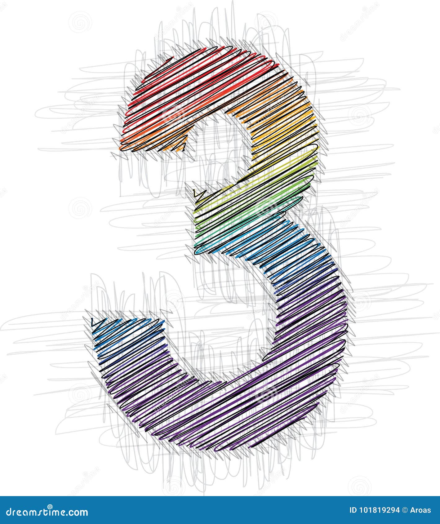 Hand drawn font NUMBER 3 stock vector. Illustration of design - 101819294