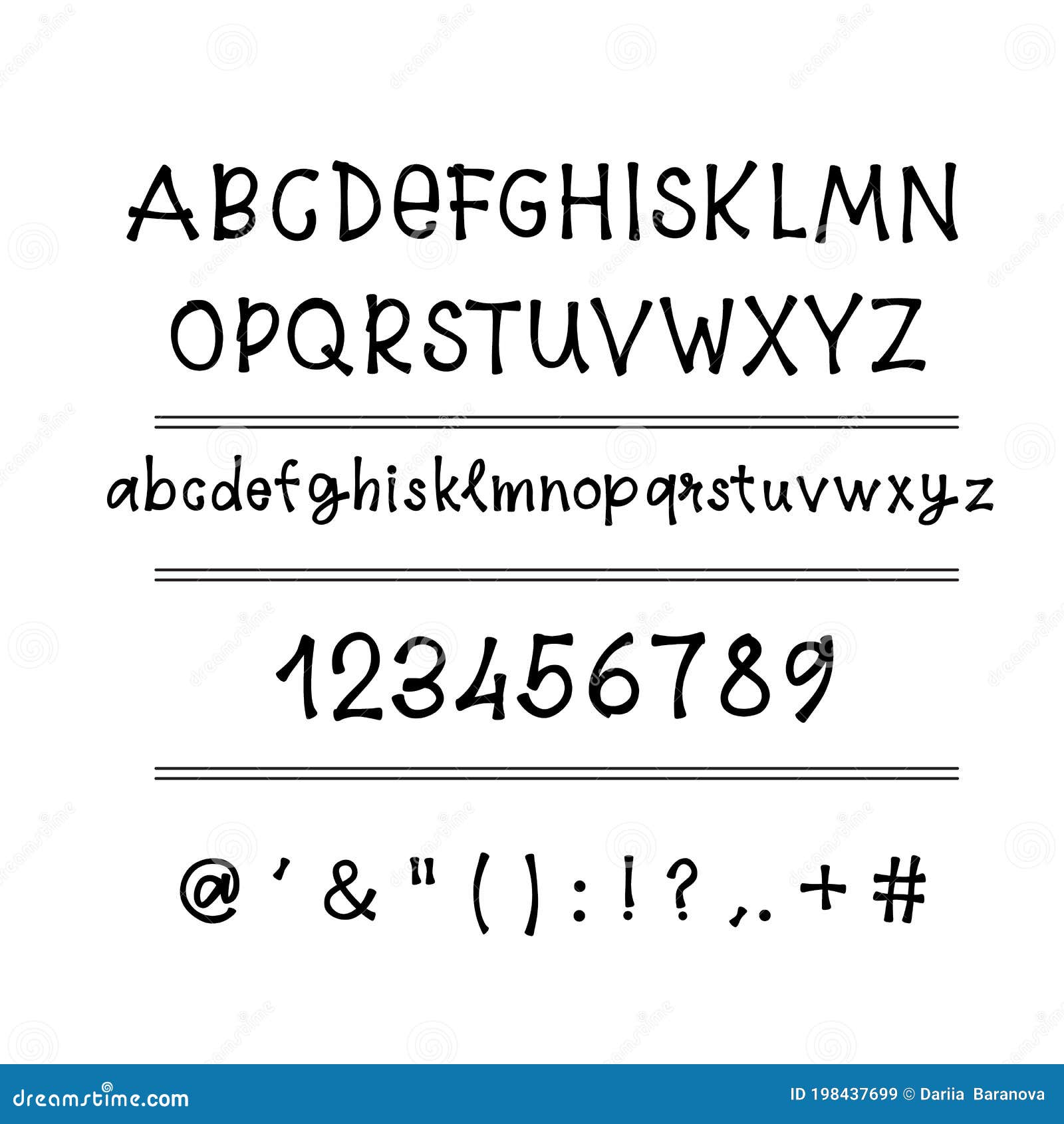 Hand Drawn Font with Numbers and Punctuation Stock Vector ...