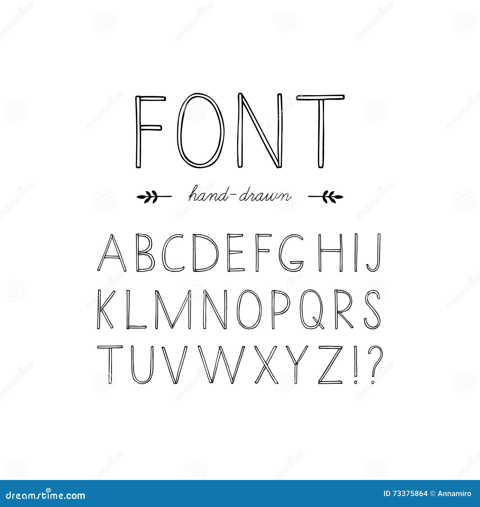 Hand-drawn font. stock vector. Illustration of cute, design - 73375864