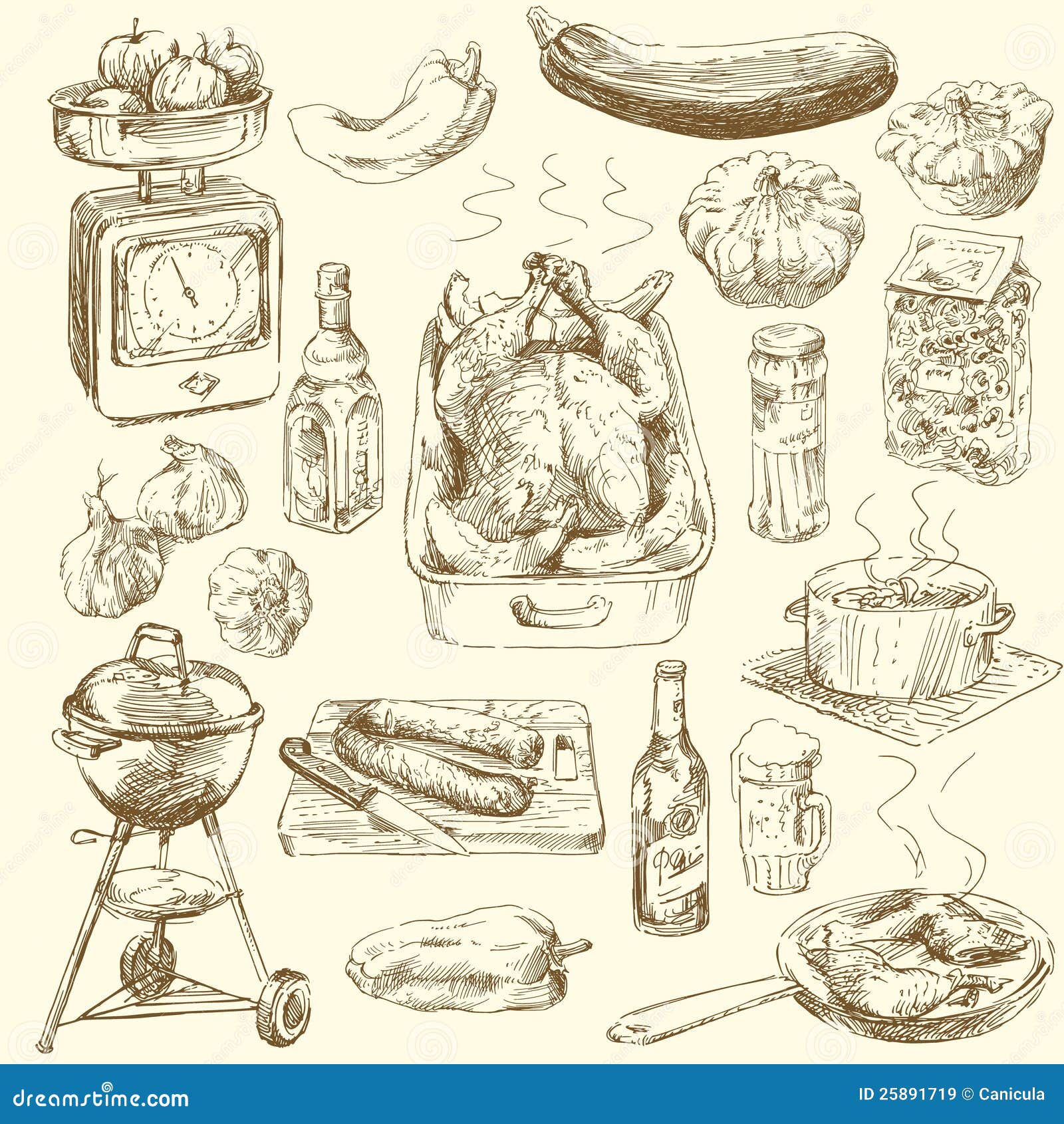 Hand drawn food stock vector. Illustration of background - 25891719