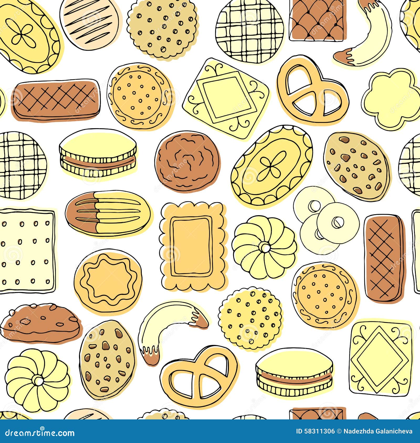 Hand Drawn Food Cookies Seamless Pattern Stock Vector - Illustration of ...