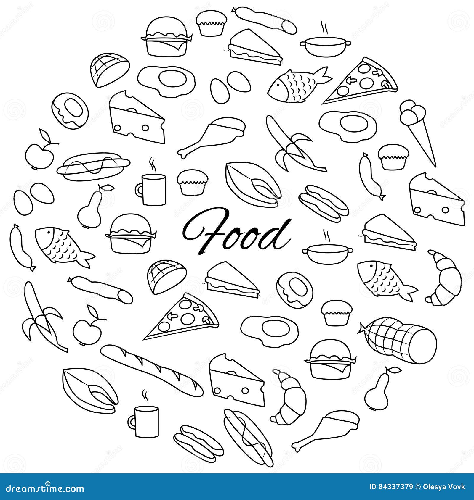 Hand Drawn Food Round Set stock vector. Illustration of cake - 84337379