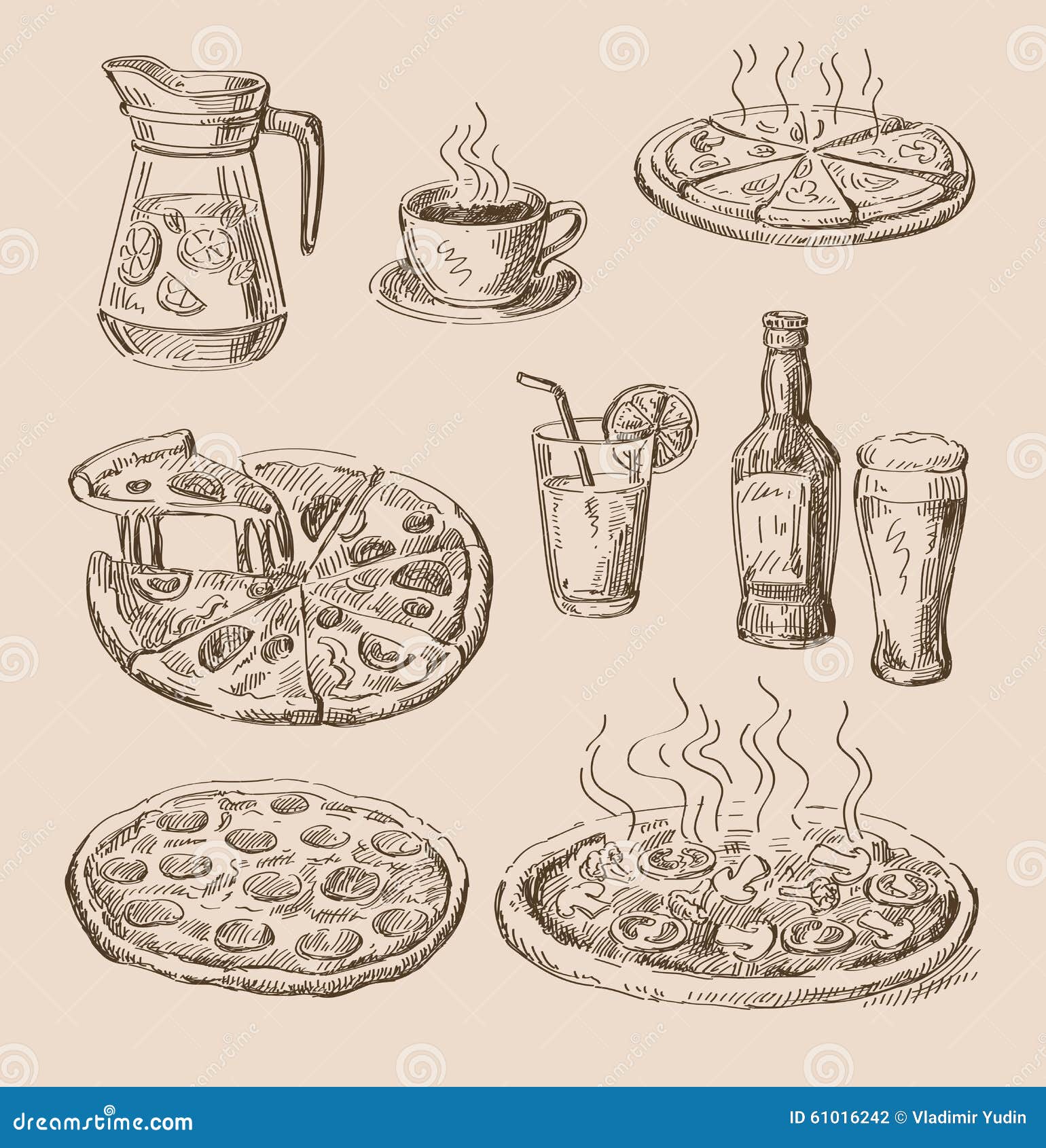 Hand drawn food sketch stock vector. Illustration of pizza - 61016242