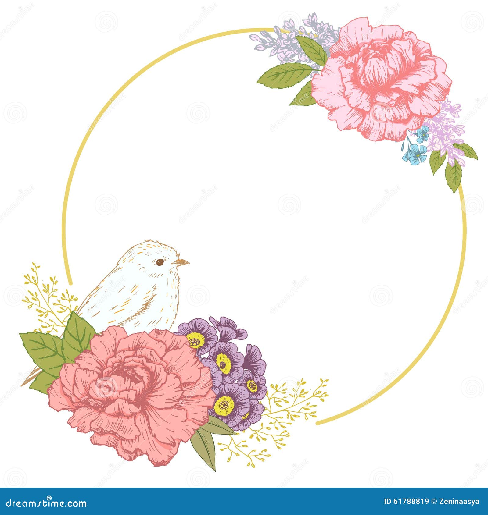 Hand drawn frame with bird stock vector. Illustration of flora - 61788819