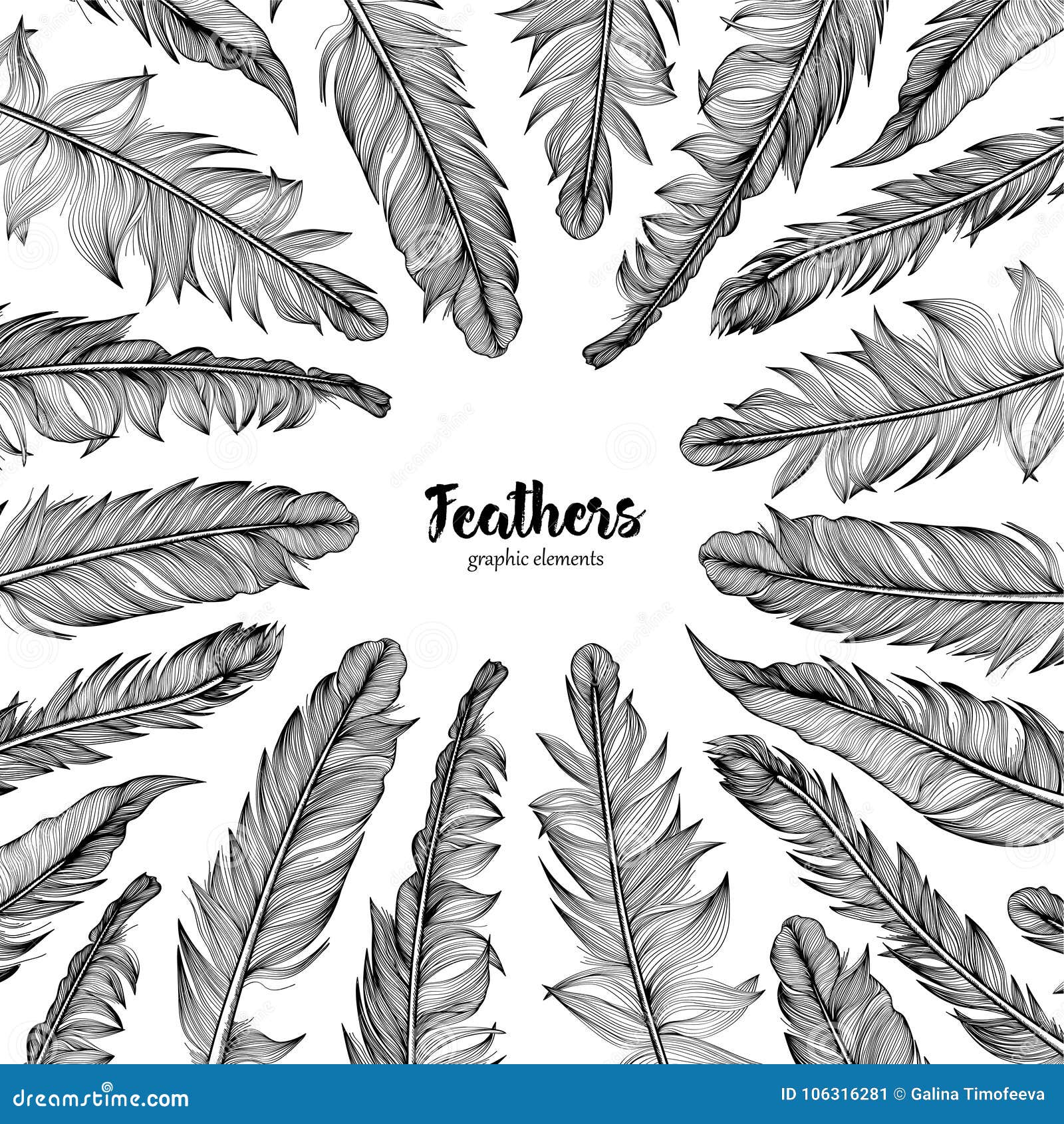 Hand Drawn Frame with Feathers on White Background Stock Vector ...