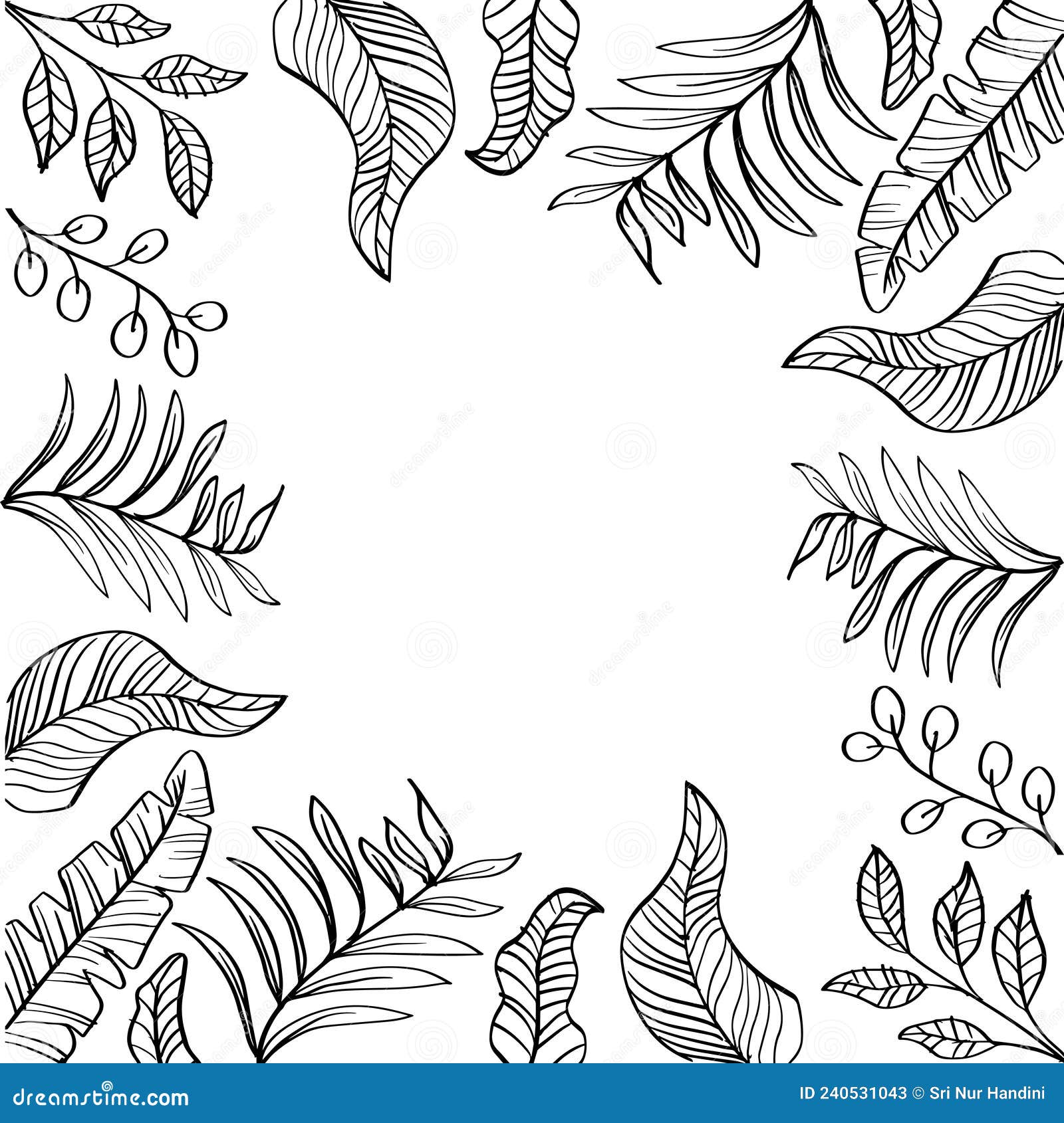 Hand Drawn Frame of Leaves and Plants Stock Vector - Illustration of ...