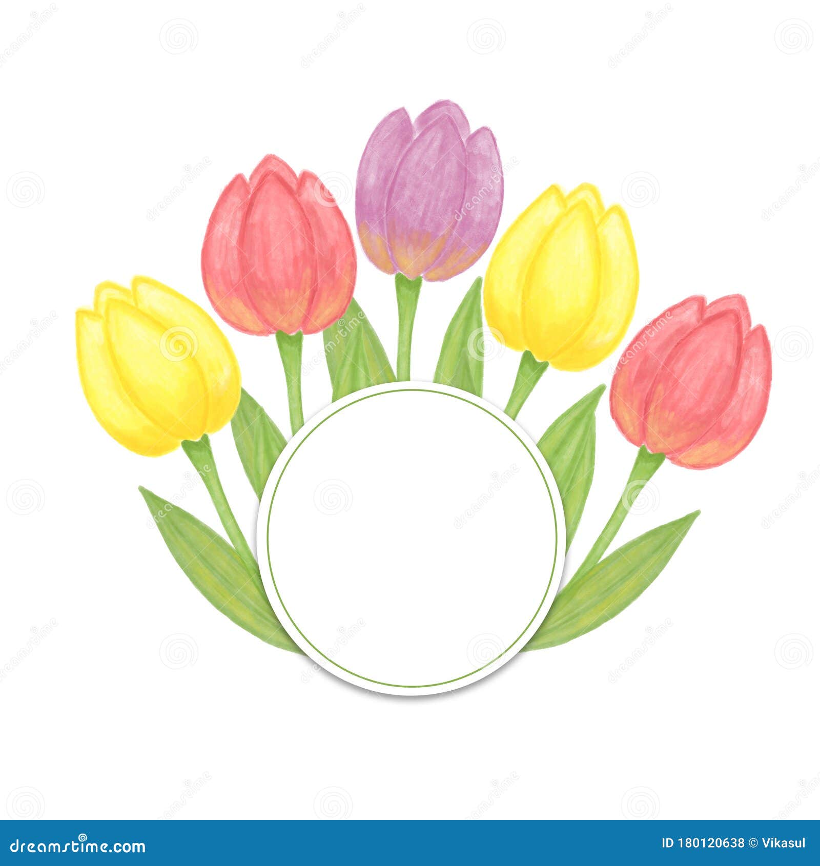 Hand Drawn Frame with Multi Colored Tulips, Floral Frames Design, for ...