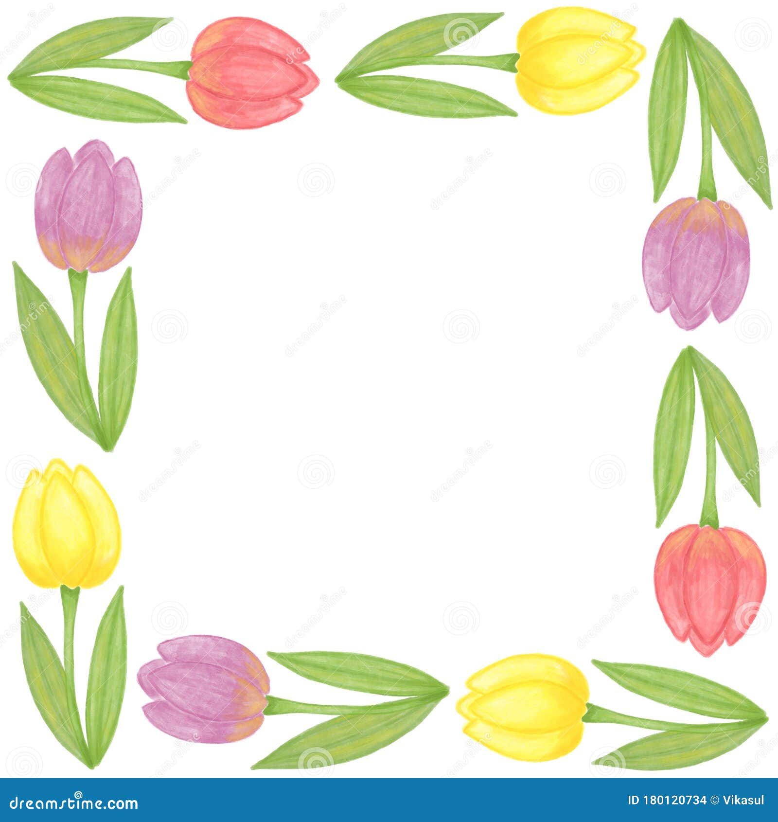 Hand Drawn Frame with Multi Colored Tulips, Floral Frames Design, for ...