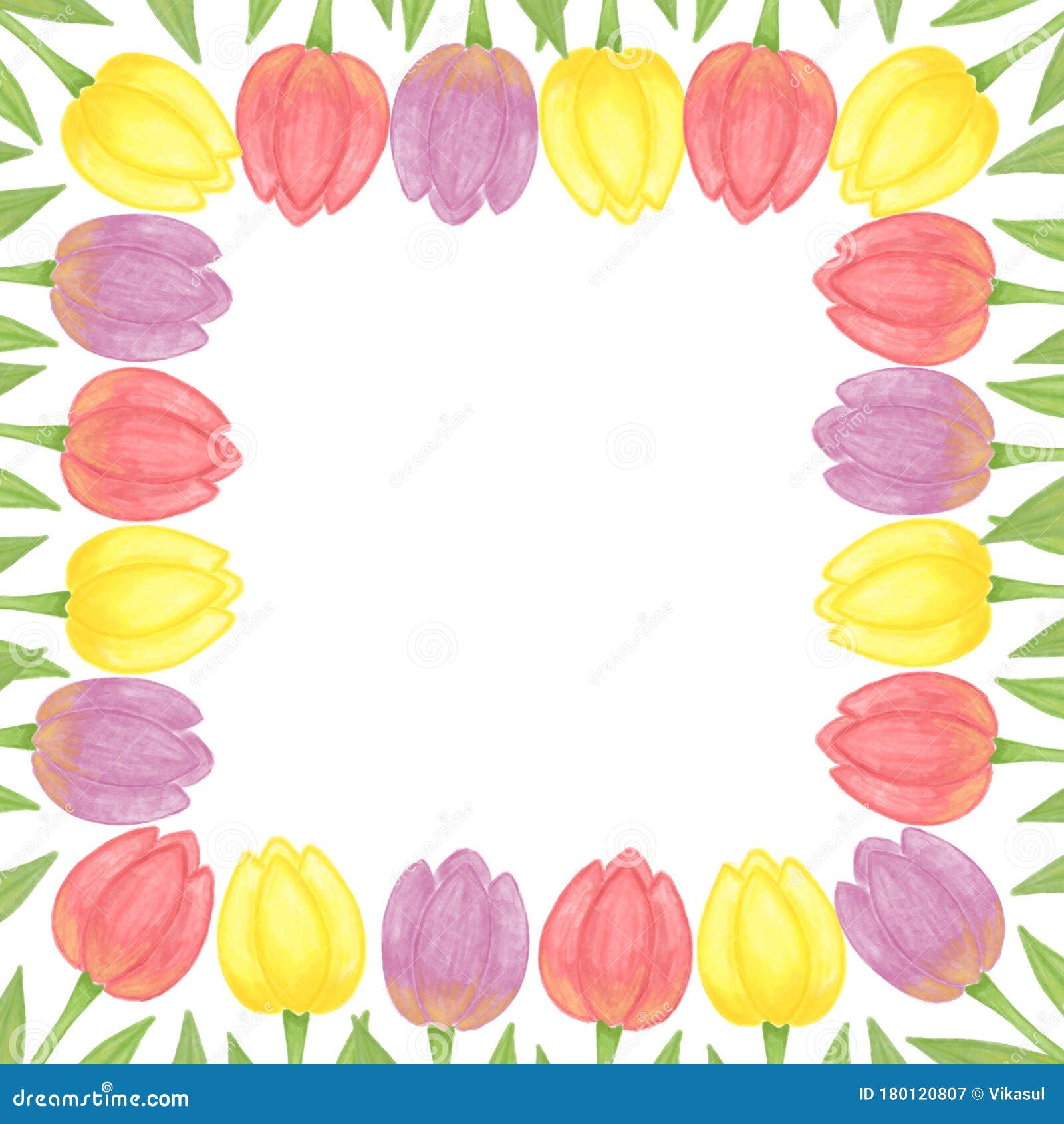 Hand Drawn Frame with Multi Colored Tulips, Floral Frames Design, for ...