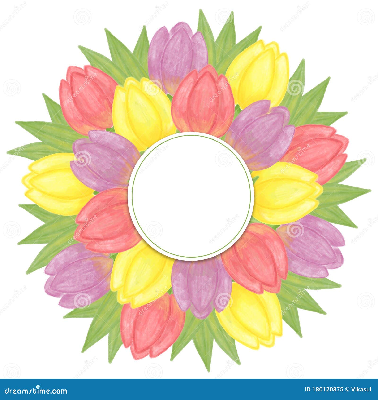 Hand Drawn Frame with Multi Colored Tulips, Floral Frames Design, for ...