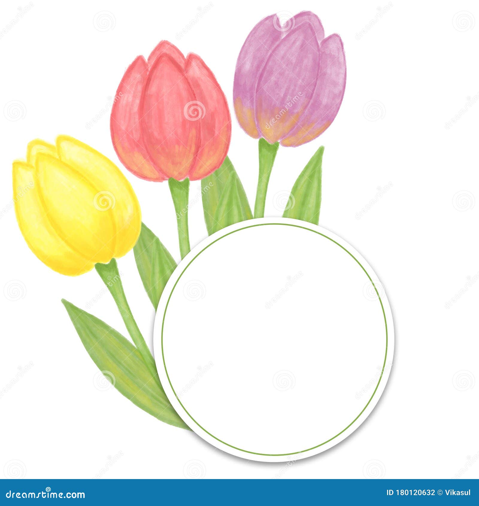 Hand Drawn Frame with Multi Colored Tulips, Floral Frames Design, for ...