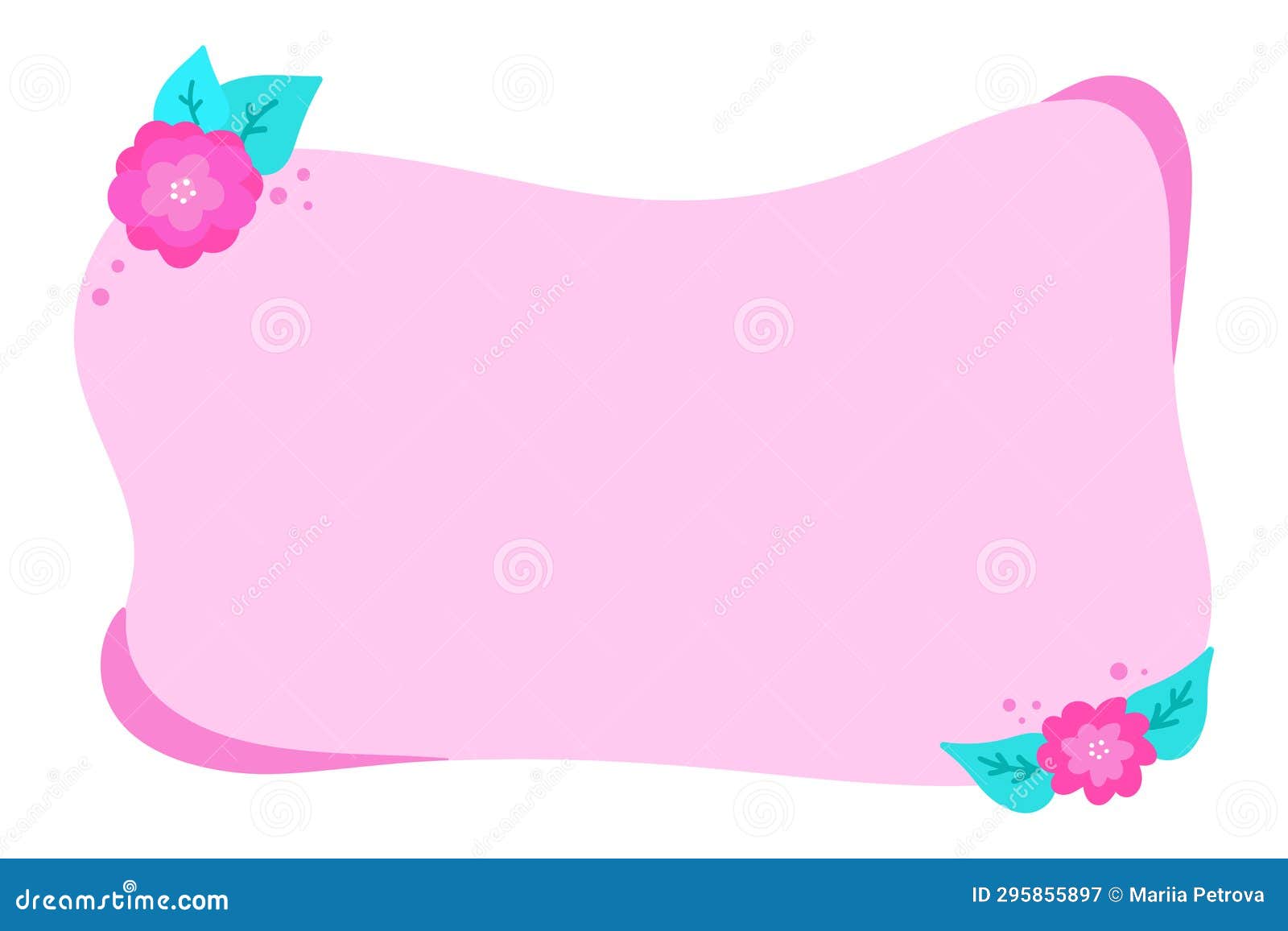 Hand Drawn Frame for Text with Bright Pink Cartoon Flowers. Simple ...