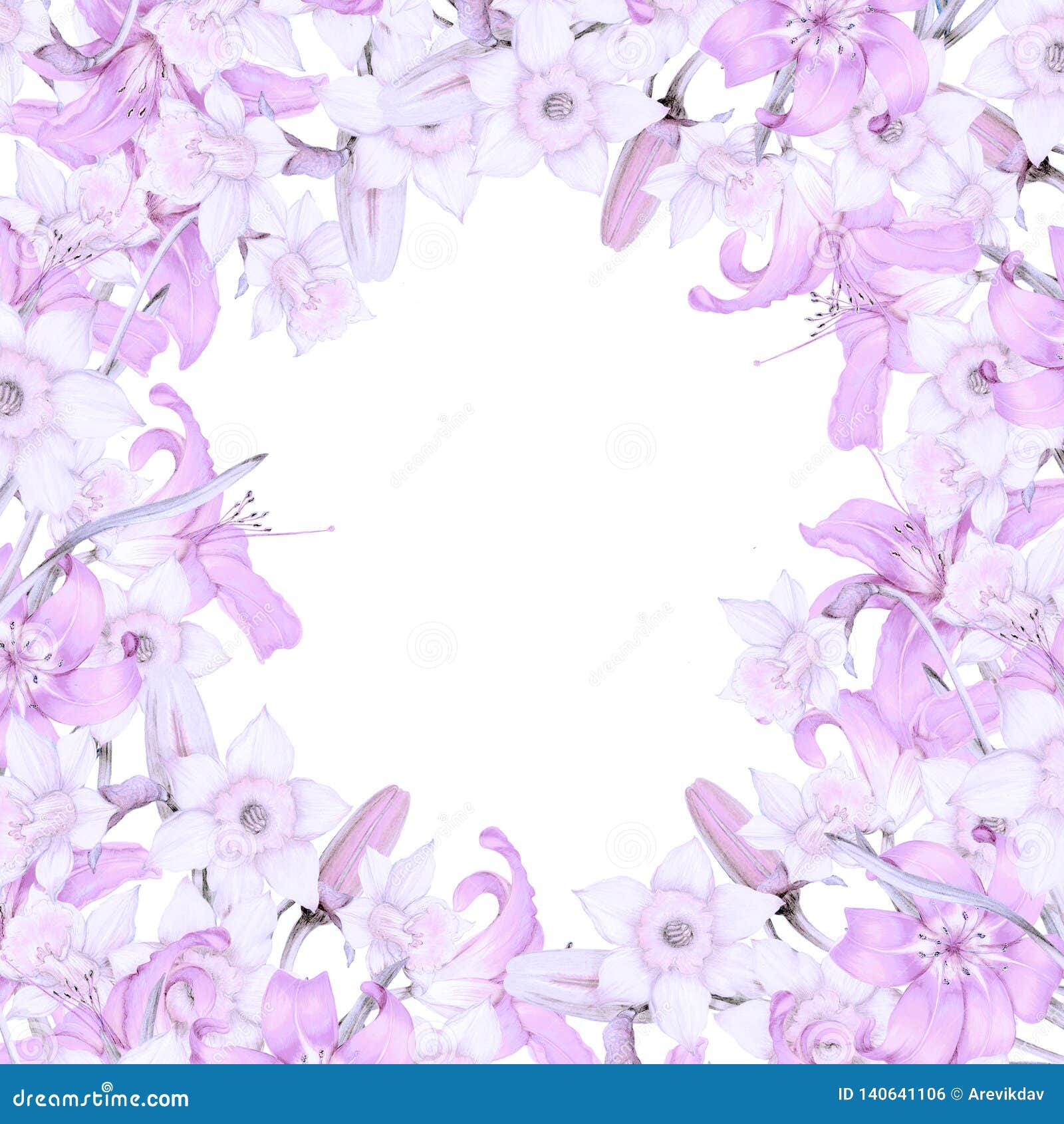 Hand Drawn Frame of Violet Flowers Stock Illustration - Illustration of ...