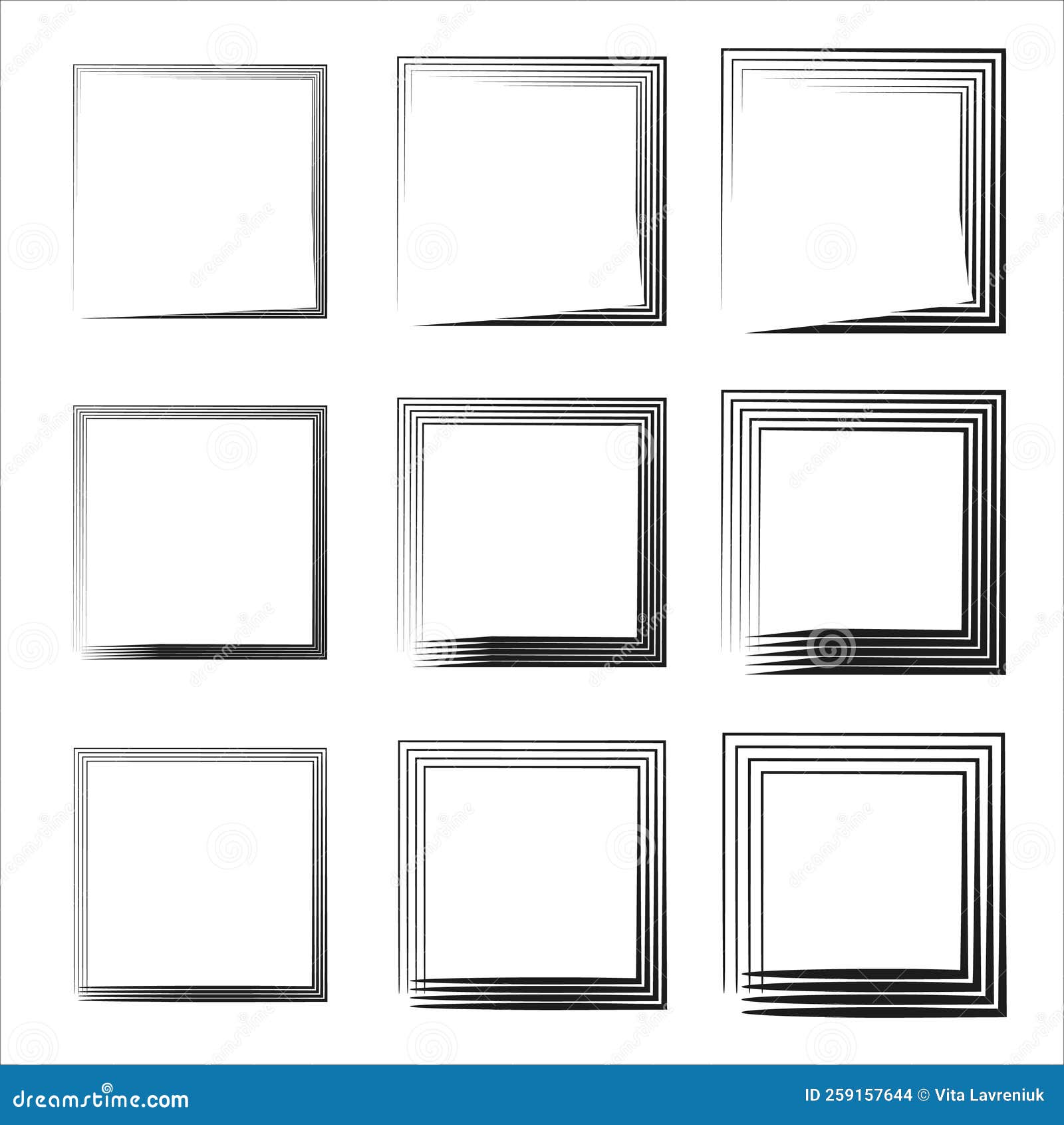 Hand Drawn Frames. Borders Set. Set of Grunge Square Stock Vector ...