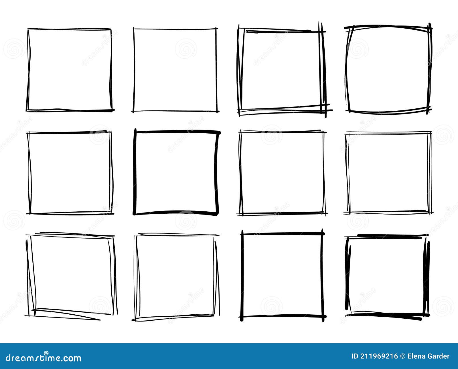 Hand Drawn Frames. Handdrawn Square Frame. Vector Borders Grunge ...