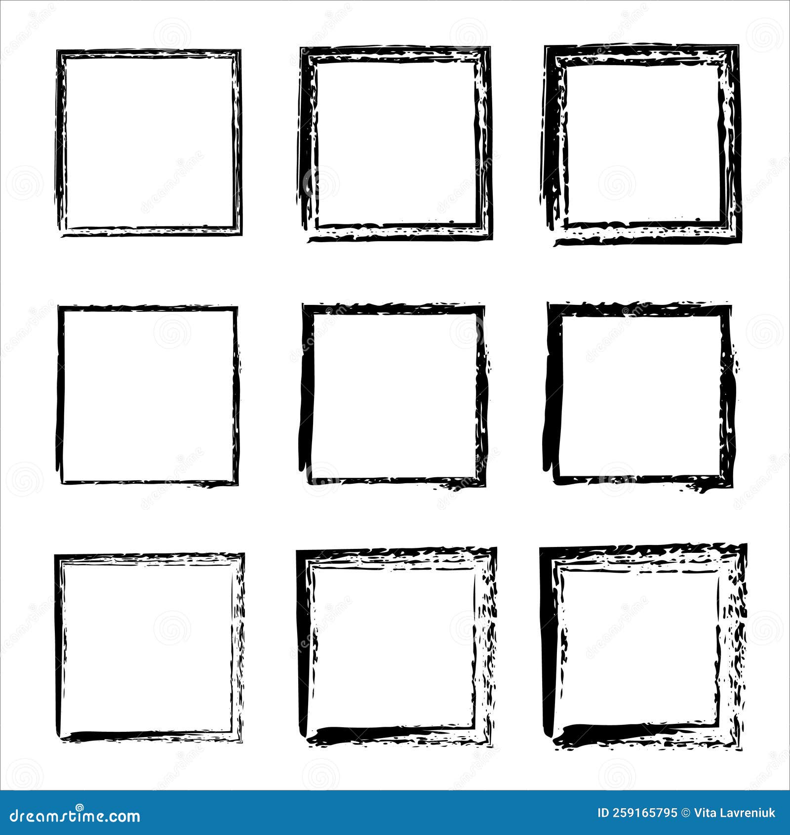 Hand Drawn Frames. Handdrawn Square Frame. Vector Borders Grunge Template Set Stock Vector ...