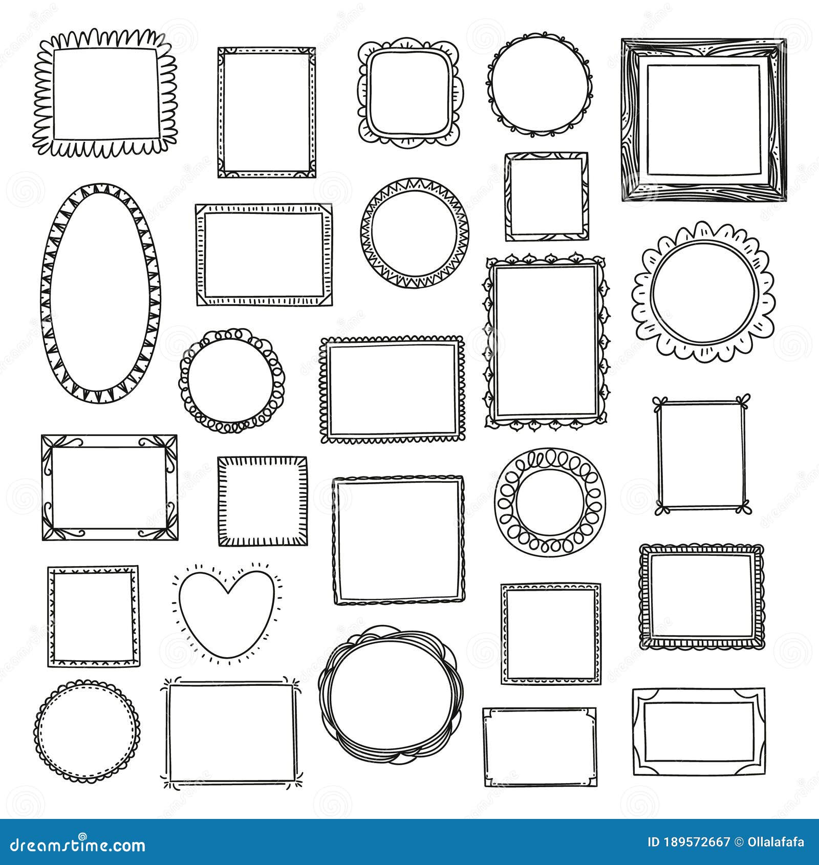 Hand Drawn Frames Set in Cartoon Style Stock Vector - Illustration of ...