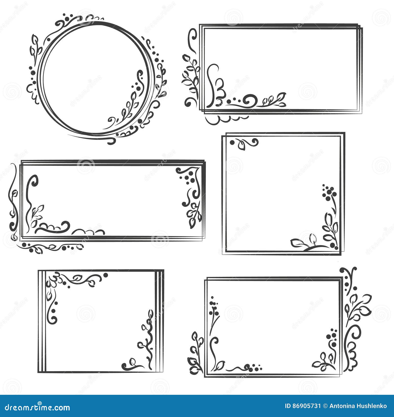 Hand Drawn Frames Set. Cartoon Vector Square and Round Borders. Pencil ...