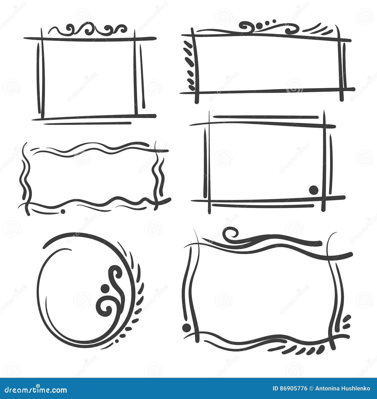 Hand Drawn Frames Set. Cartoon Vector Square and Round Borders. Pencil ...