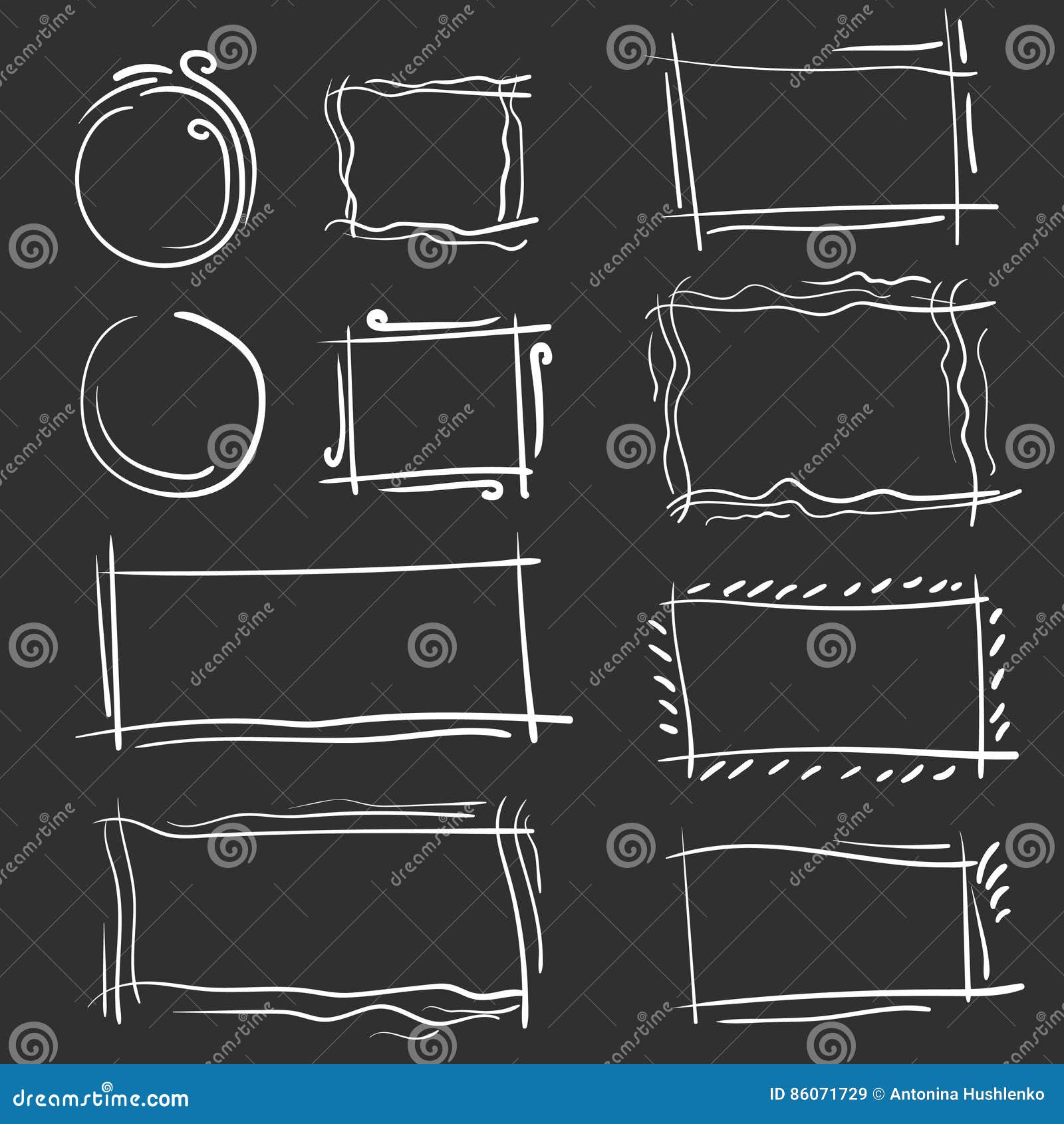 Hand Drawn Frames Set. Cartoon Vector Square and Round Borders Stock ...