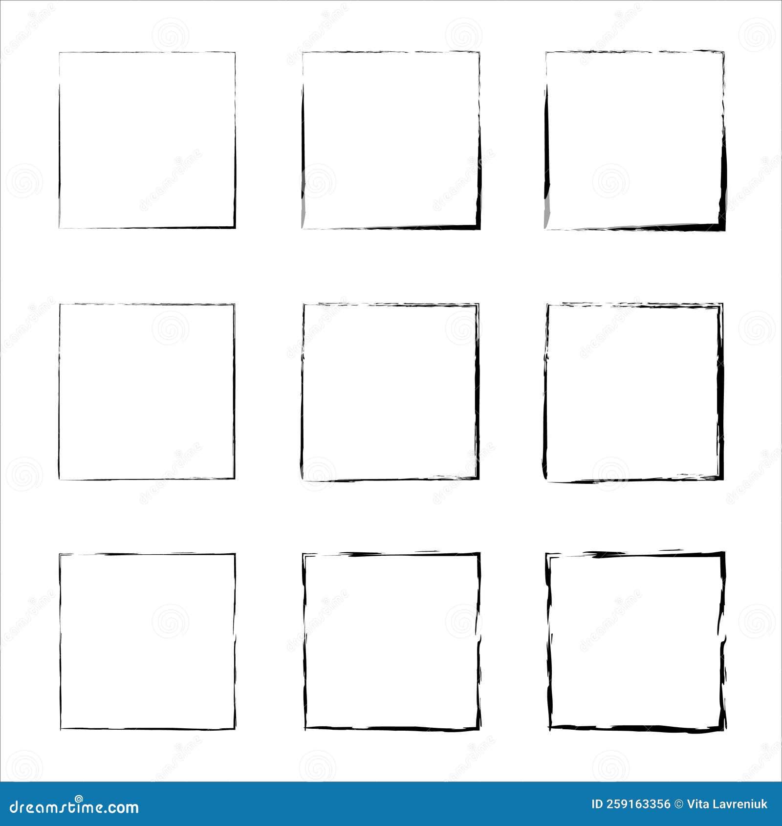 Hand Drawn Frames. Vector Black Painted Squares. Grunge Style Set of ...
