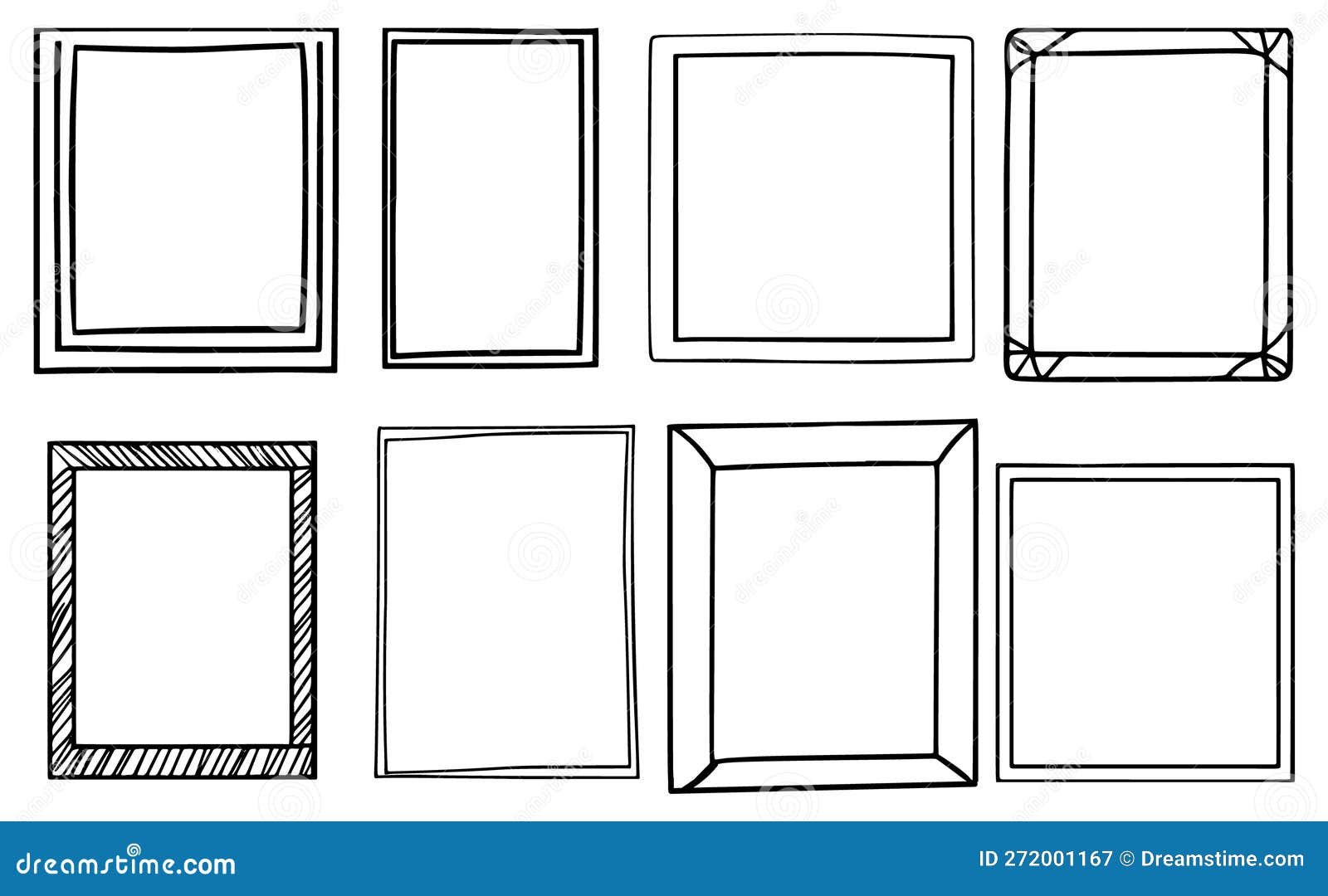 Hand-drawn Frames. Vector Illustrations of Empty Photo Borders with ...