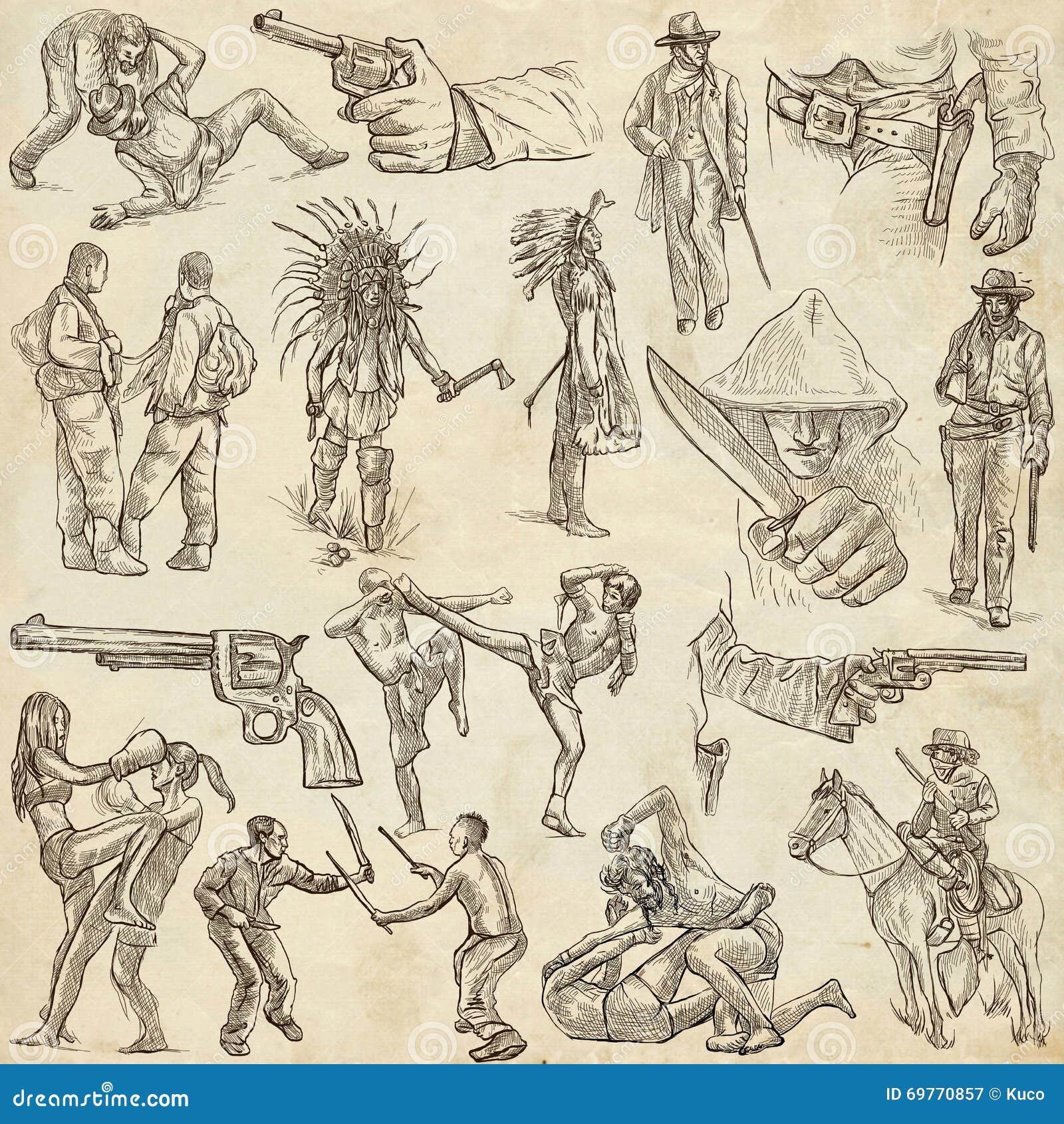 An Hand Drawn, Freehand Drawing, Collection - Warriors Stock ...