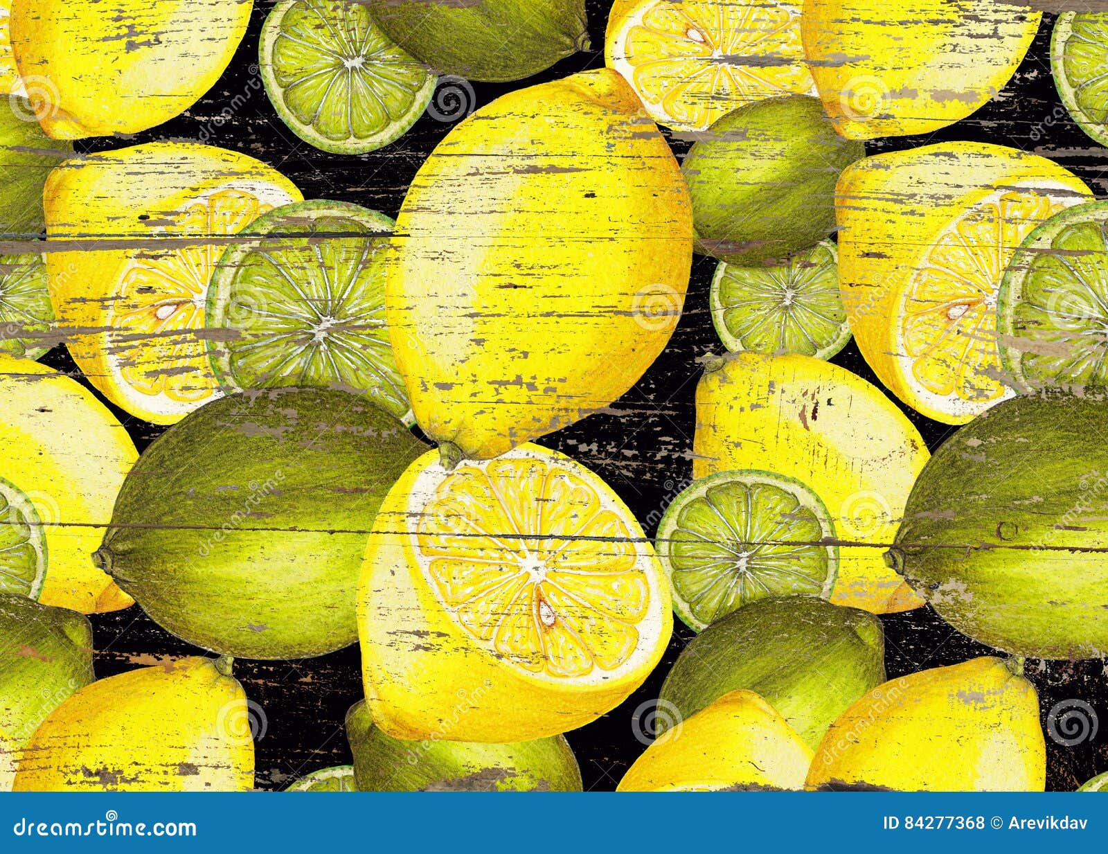 Hand Drawn Fresh Lemon Pattern on Wood Texture Stock Photo - Image of ...