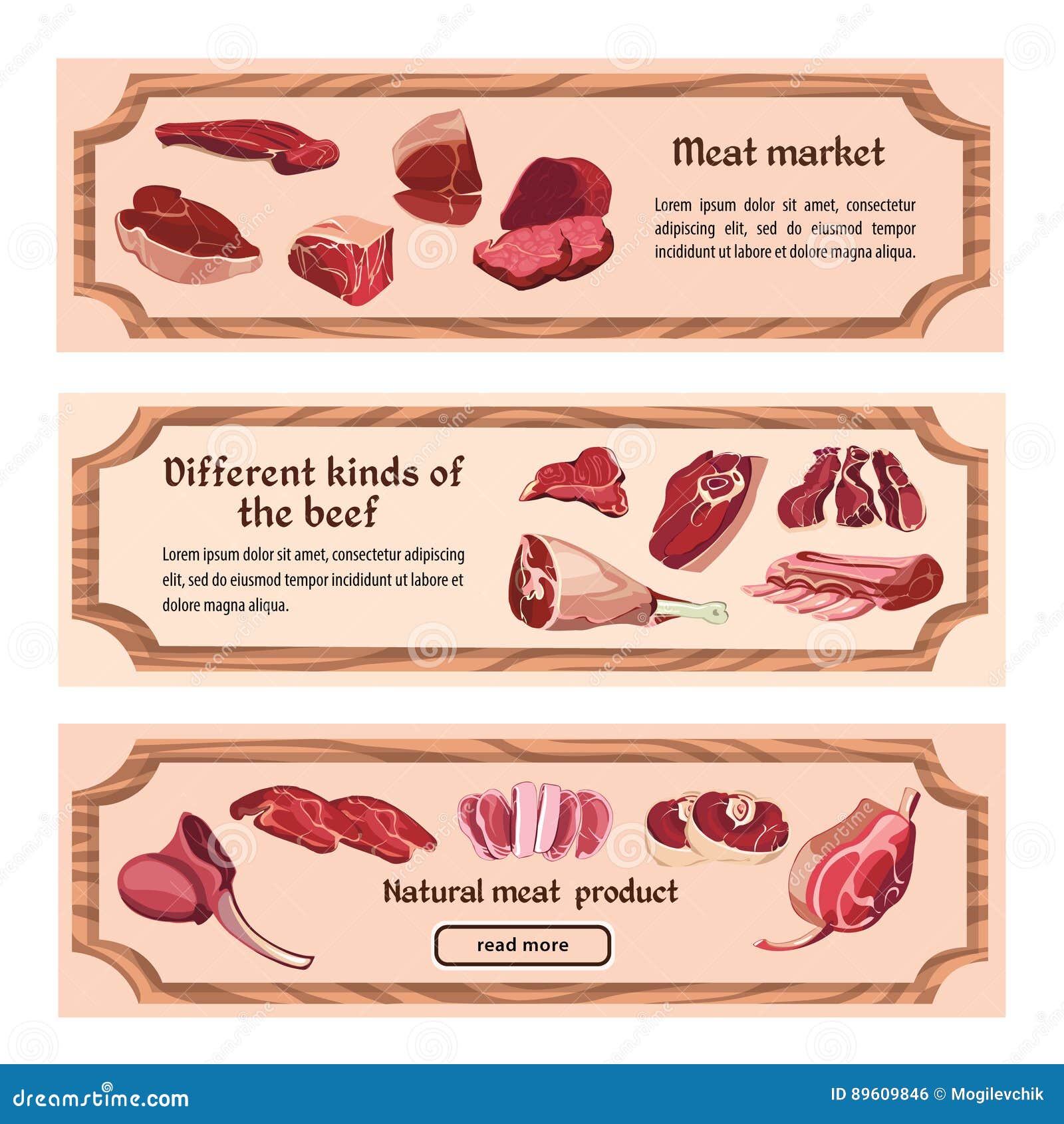 Hand Drawn Fresh Meat Horizontal Banners Stock Vector - Illustration of ...