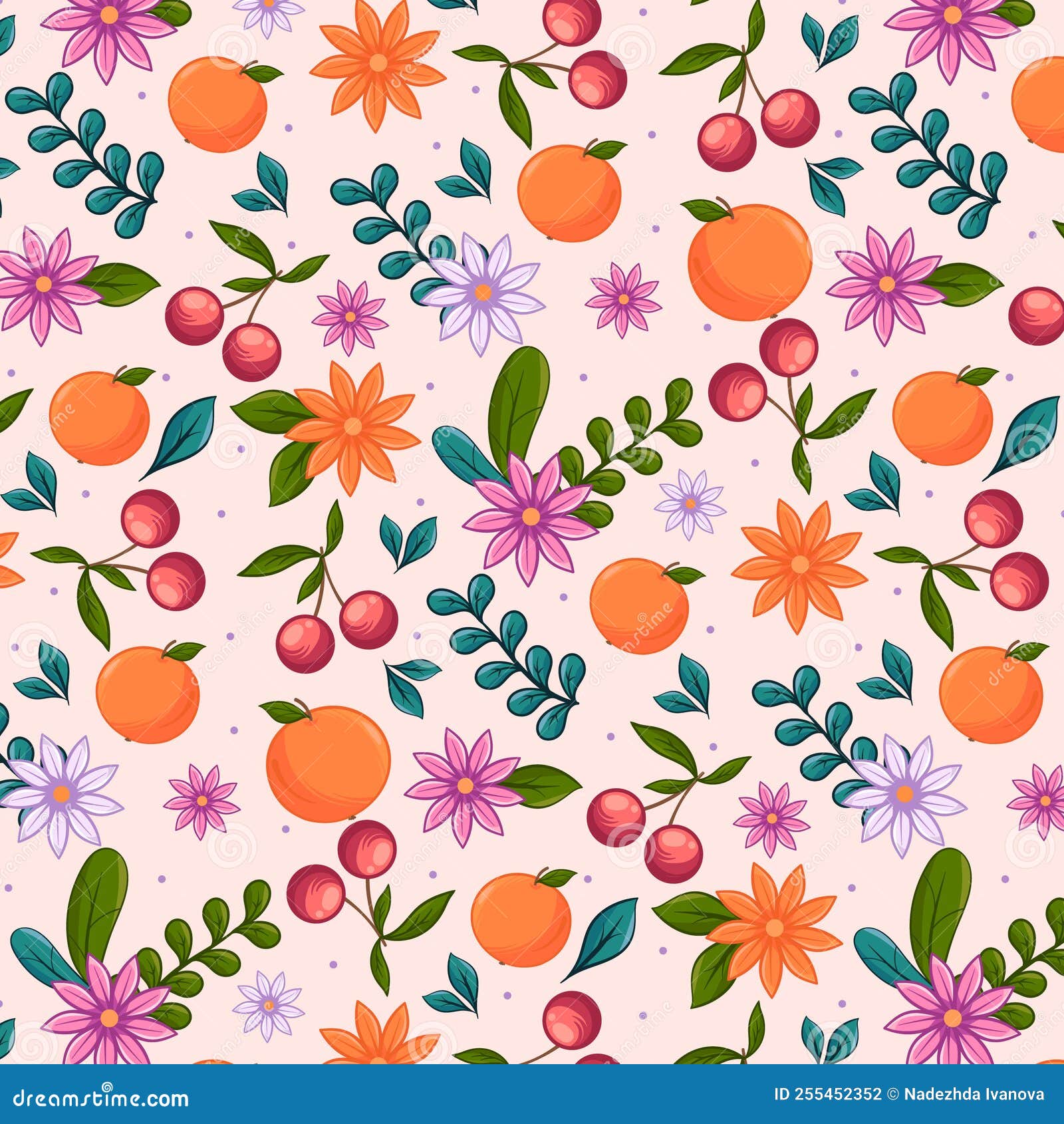 Hand Drawn Fruit and Floral Pattern Design Vector Illustration. Stock ...