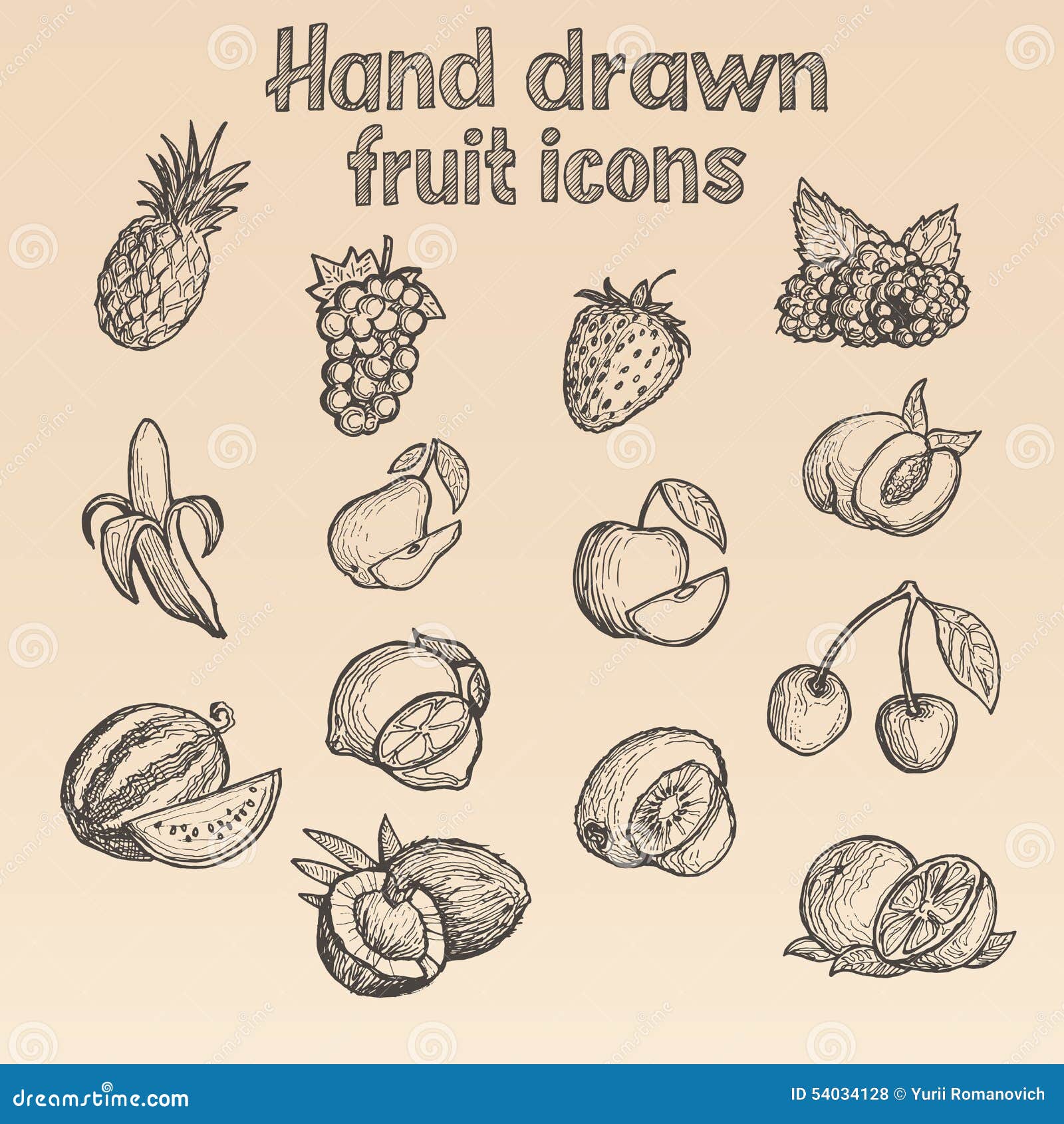 Hand Drawn Fruit Icons (in Vector) Stock Illustration - Illustration of ...