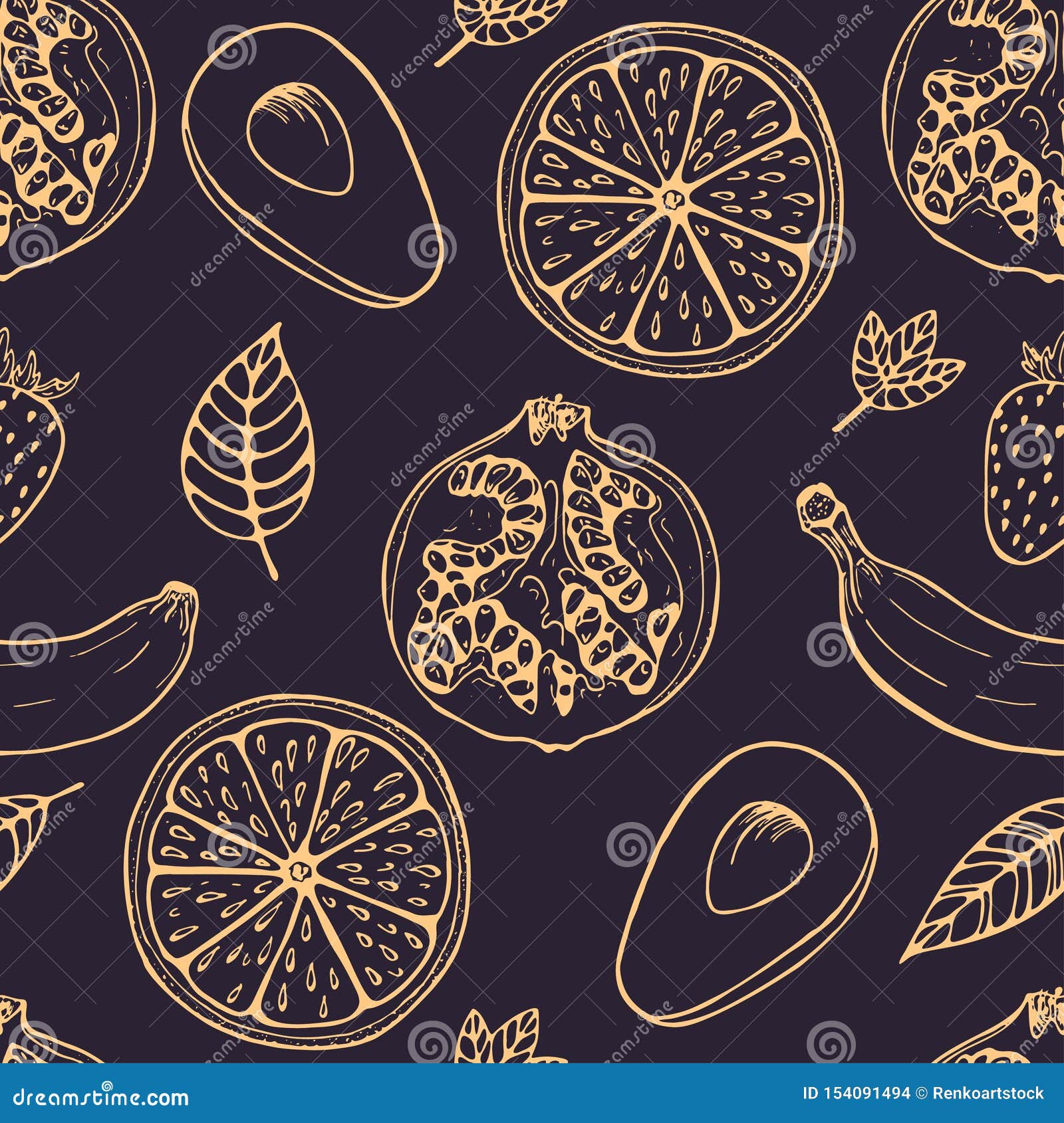 Hand Drawn Fruit Seamless Pattern Stock Vector - Illustration of ...
