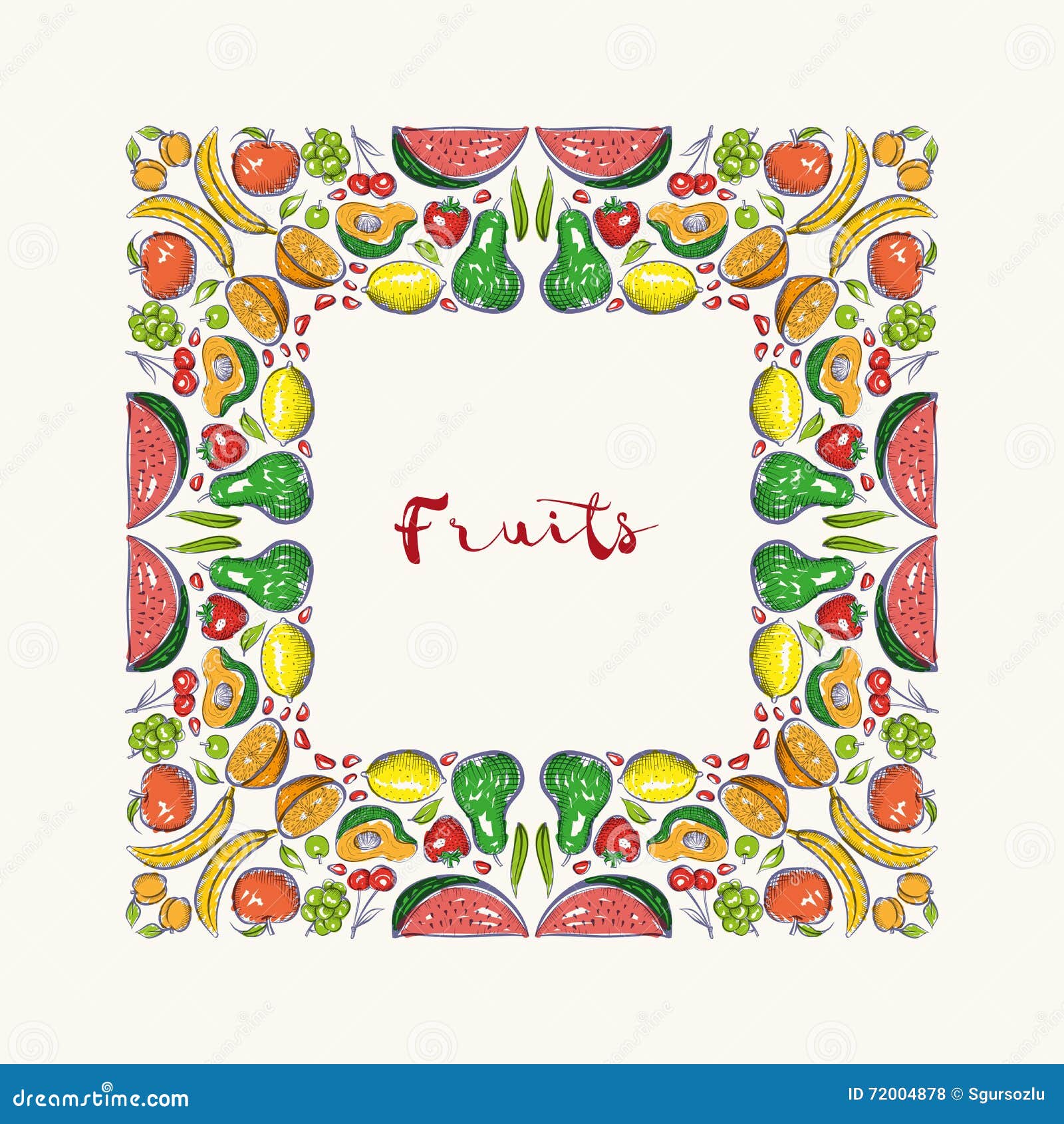 Hand Drawn Fruits Frame stock vector. Illustration of lemon - 72004878